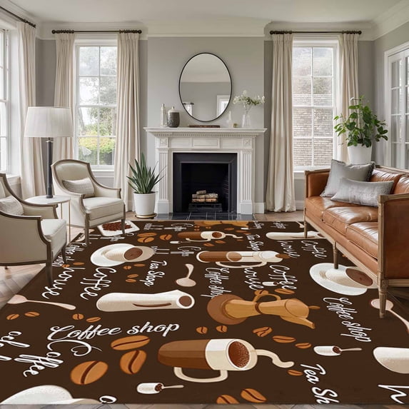 Coffee Area Rug 5x7 Washable Rug Non Slip Brown Retro Coffee Theme ...