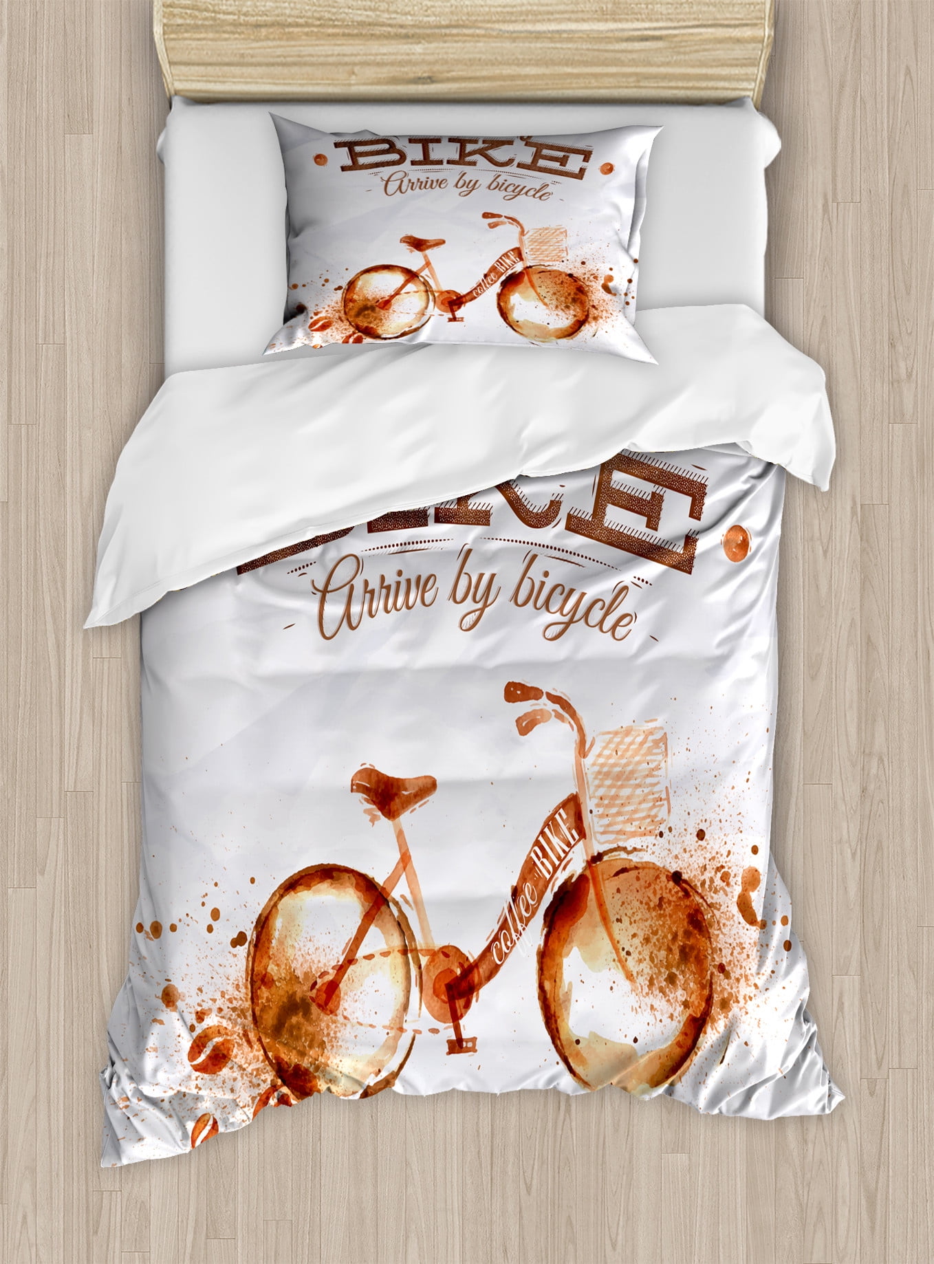 Coffee Art Duvet Cover Set, Refreshing Morning Coffee and Bike Theme ...