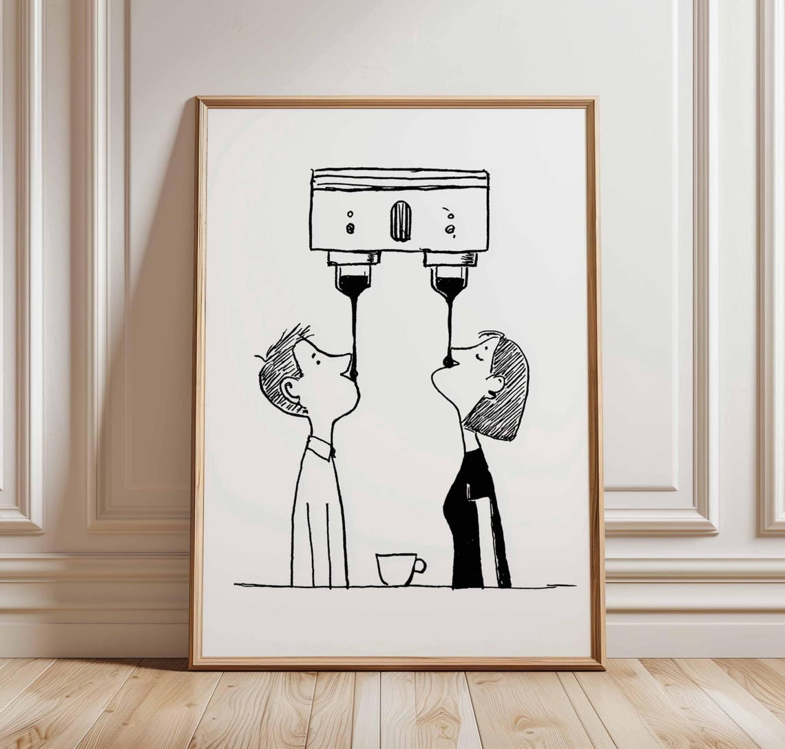 Coffee Art Espresso Machine Cartoon Black White Kitchen Decor ...