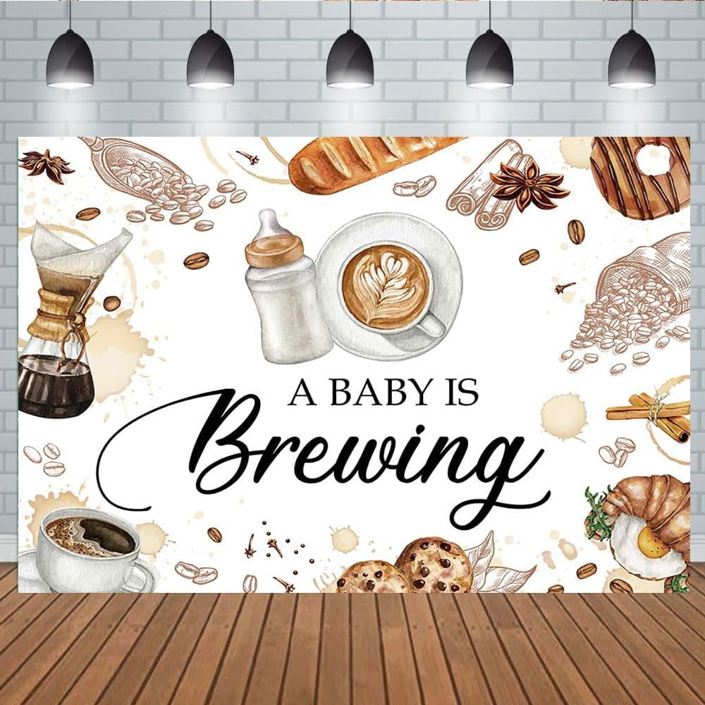 Coffee Baby Shower Decoration Backdrop a Baby is Brewing Banner Bottle ...