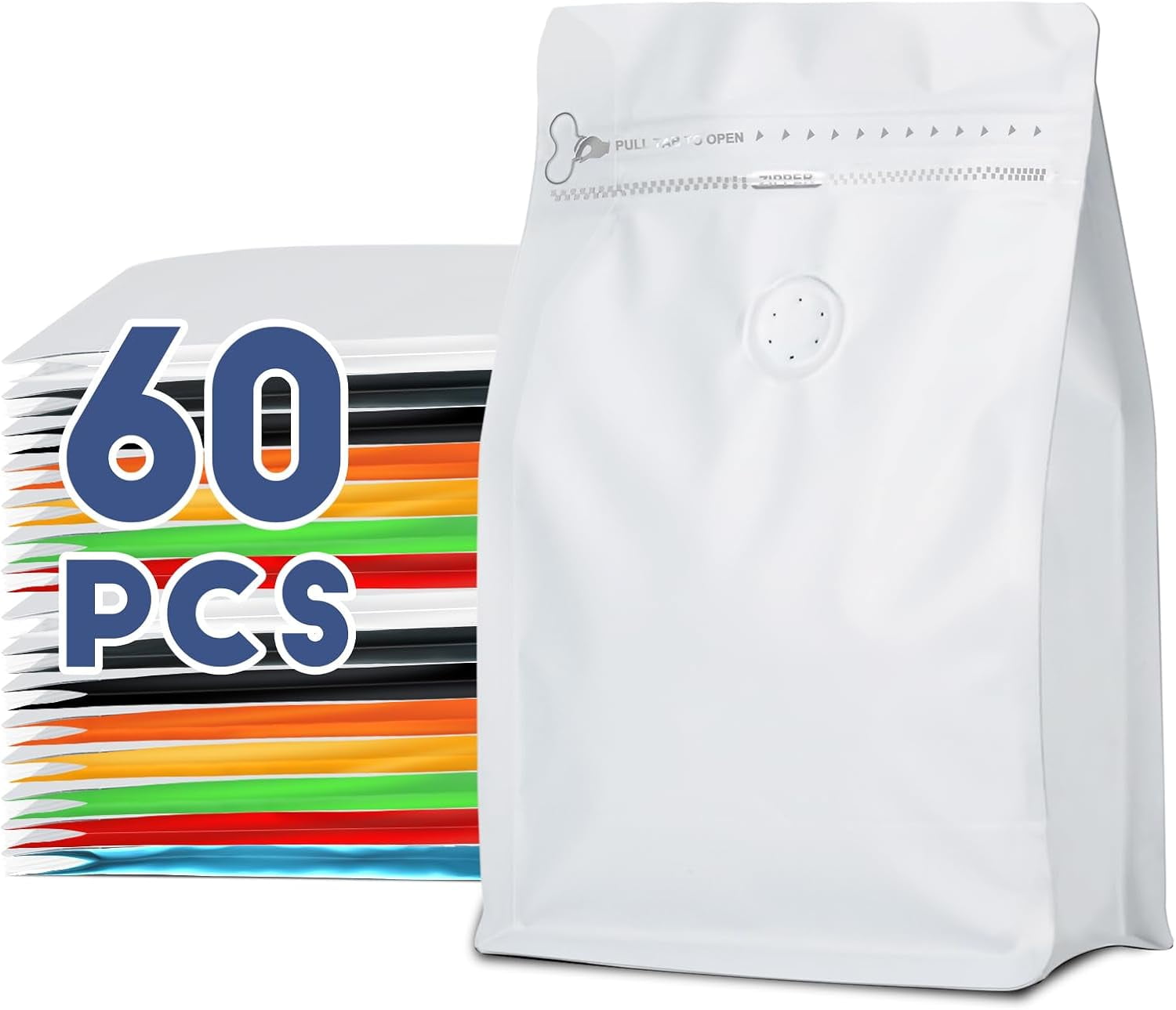 Coffee Bags with Valve(60pcs,8 oz,1/2 lb) Vented Coffee Beans Packaging ...