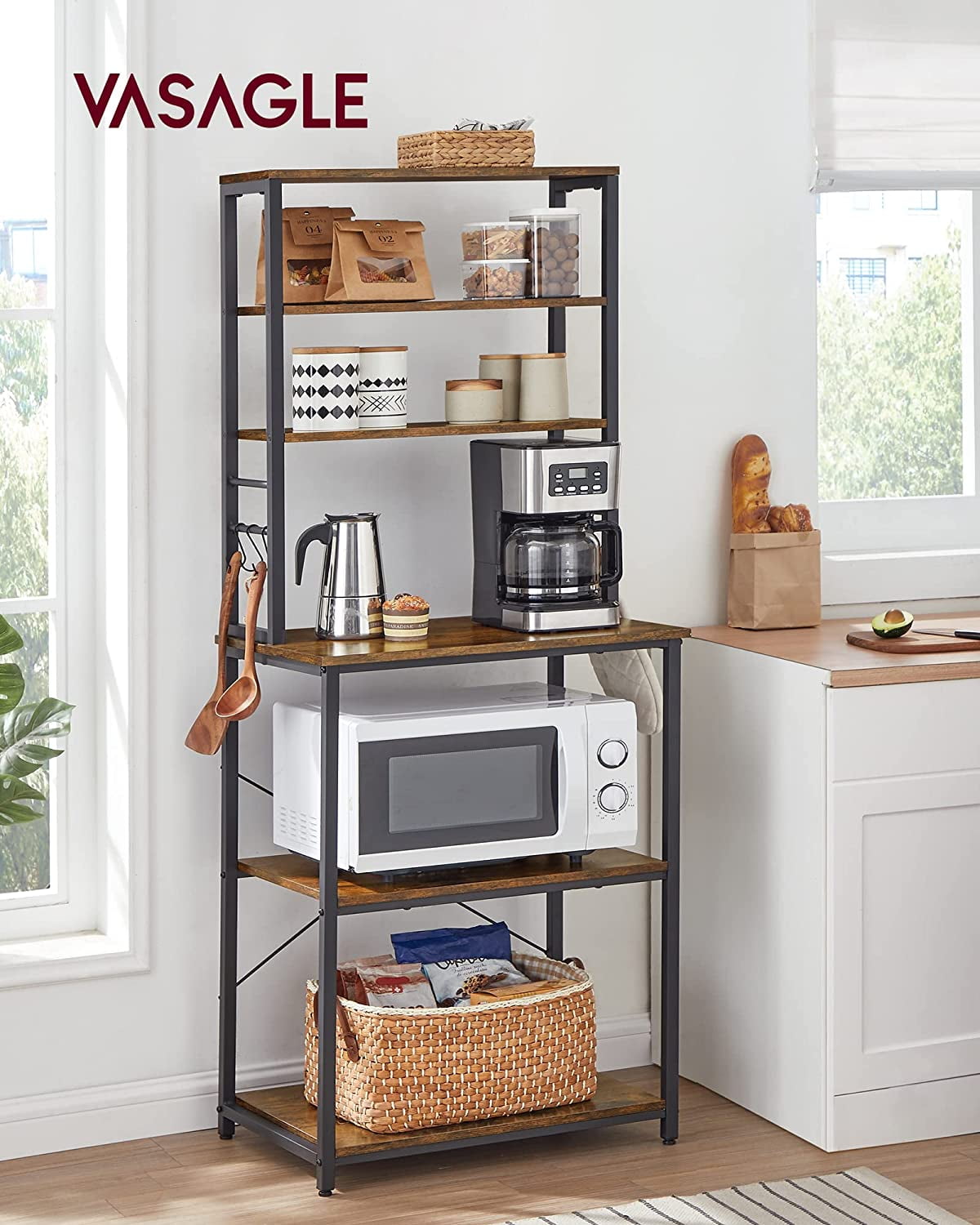 Coffee Bar, 23.6 Inches Baker's Rack for Kitchen with Storage, 6-Tier ...