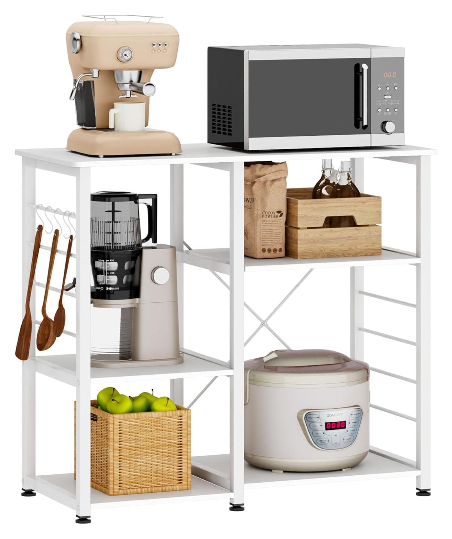 Coffee Bar, 35 inch Bakers Rack Microwave Stand with 4 Storage Shelves ...