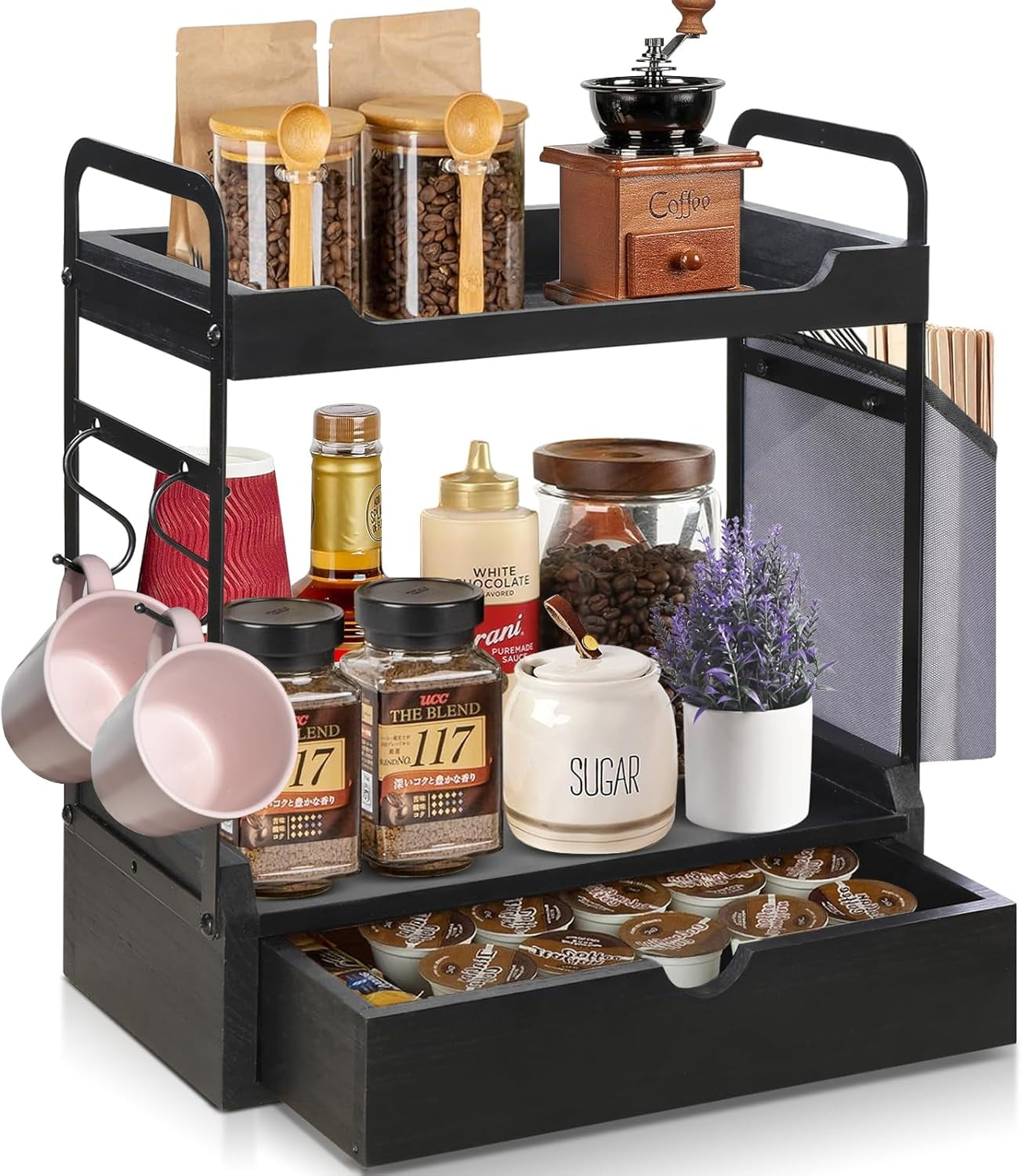 Coffee Bar Accessories and Organizer, 2-Tier Station Wood Kitchen ...
