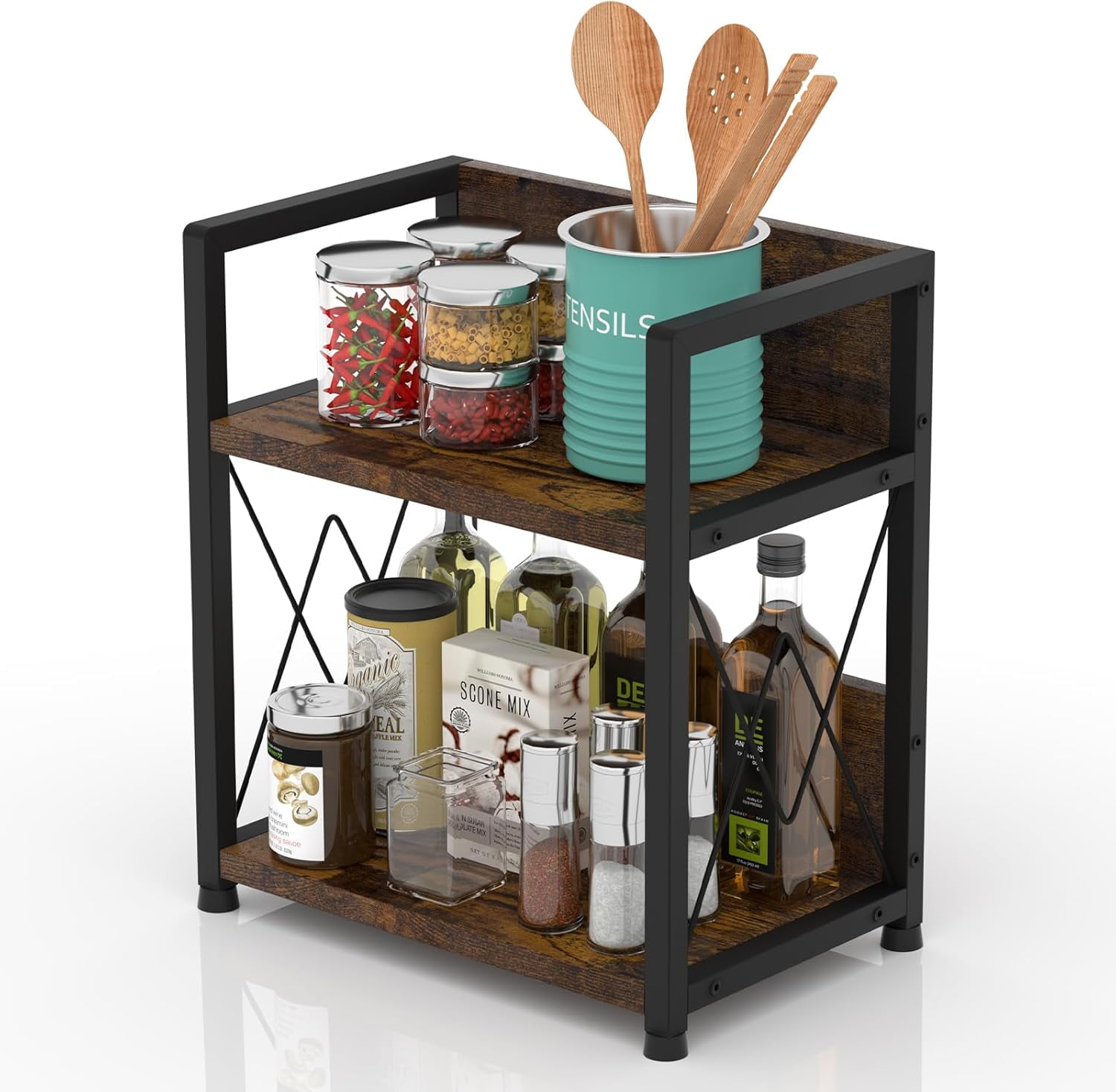 Coffee Bar Accessories Organizer, 2 Tier Wooden Kitchen Counter Shelf ...