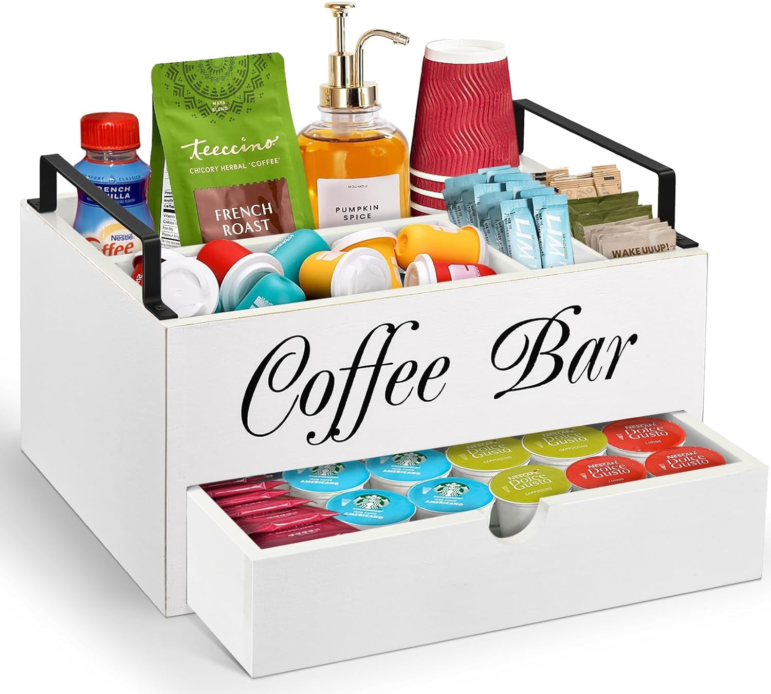 Coffee Bar Accessories Organizer Countertop, Wood Coffee Station ...