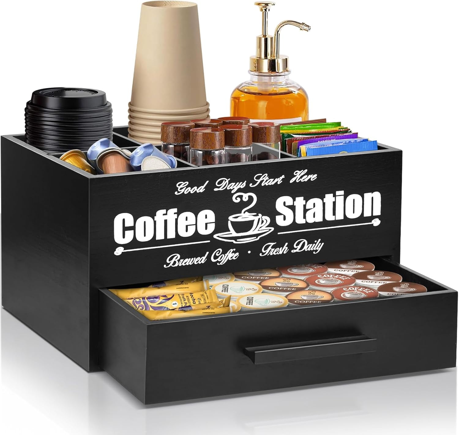 Coffee Bar Accessories Organizer with Drawer, Coffee Station Organizer ...