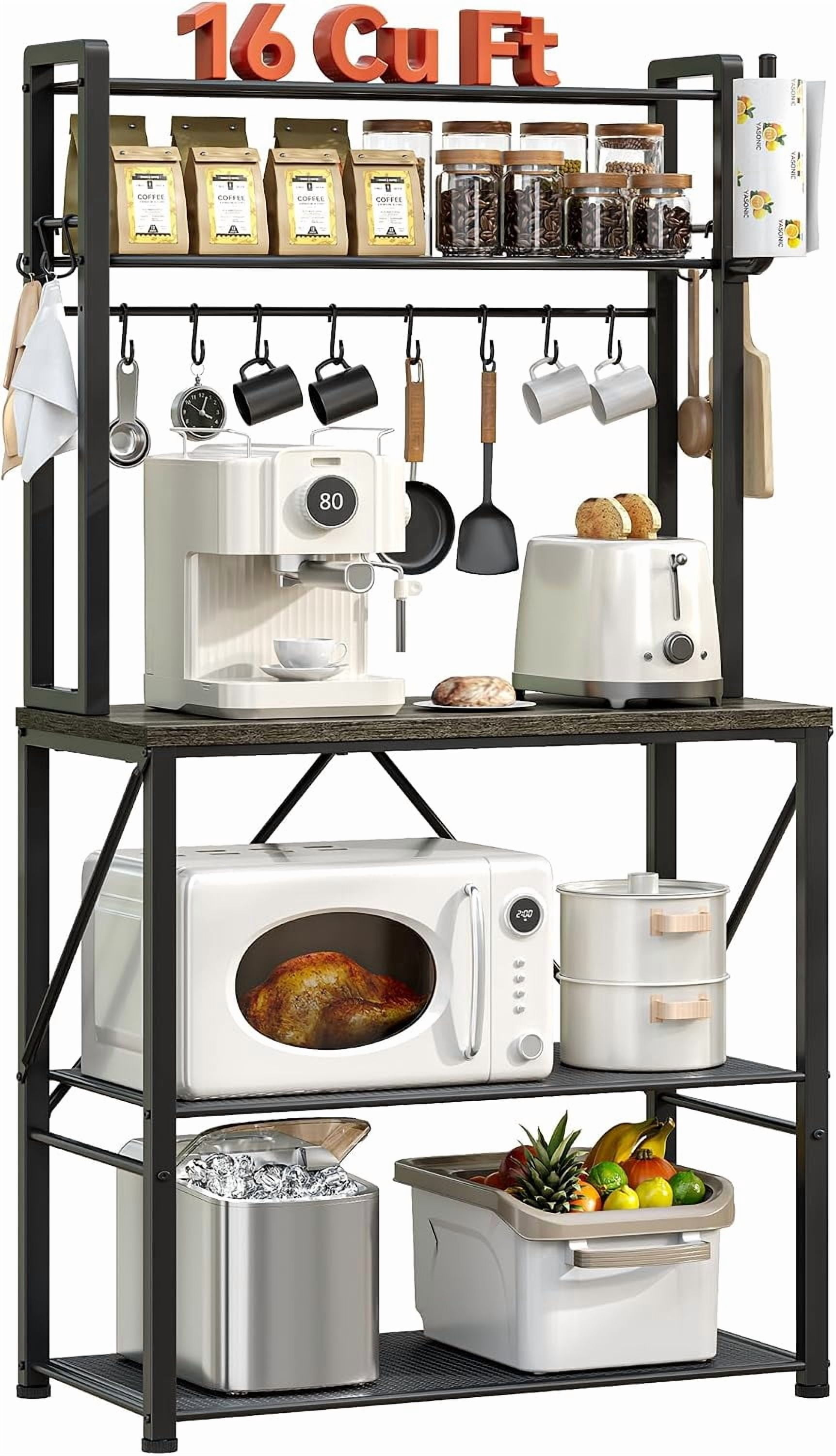 Coffee Bar, Bakers Rack with Storage, 25.6 Inches Microwave Stand, 5 ...