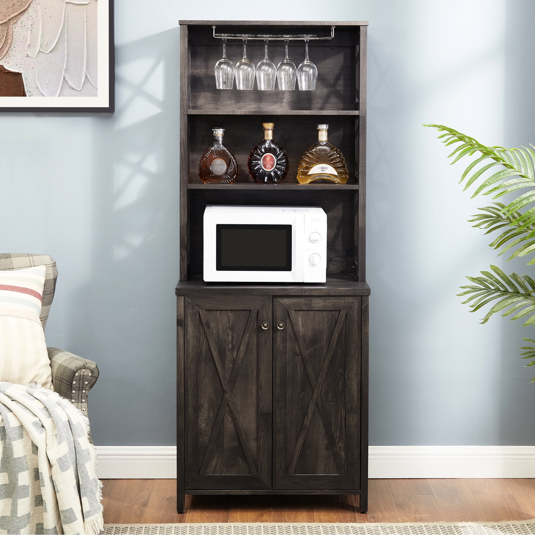 Coffee Bar Cabinet, Charcoal Gray Color, Appeal Display And Storage ...