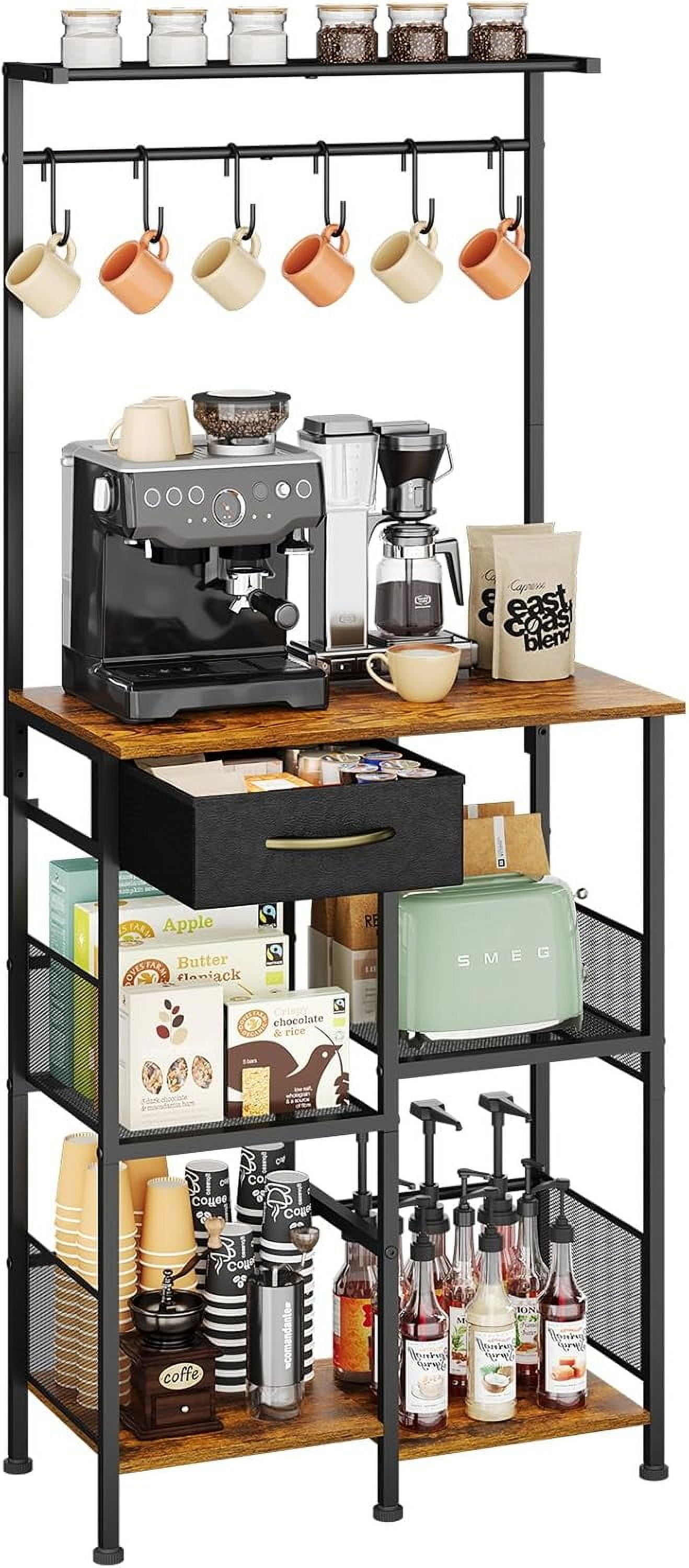 Coffee Bar Cabinet with Drawer 5-Layer Staggered Coffee Stand with 6 ...