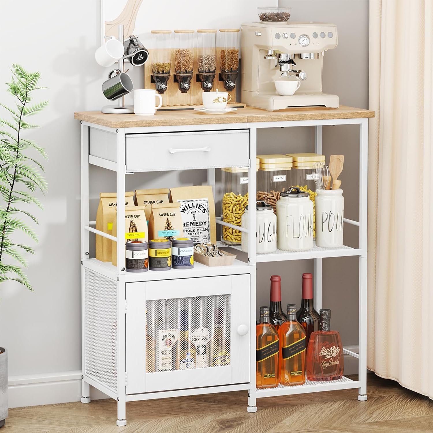 Coffee Bar Cabinet for Home - Farmhouse Coffee Stand Station Multi ...
