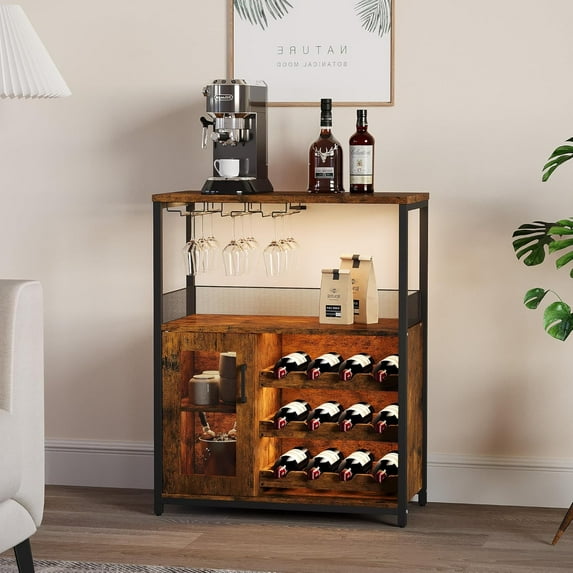 Coffee Bar Cabinet with LED Light, Wine Bar Rack Cabinet with ...