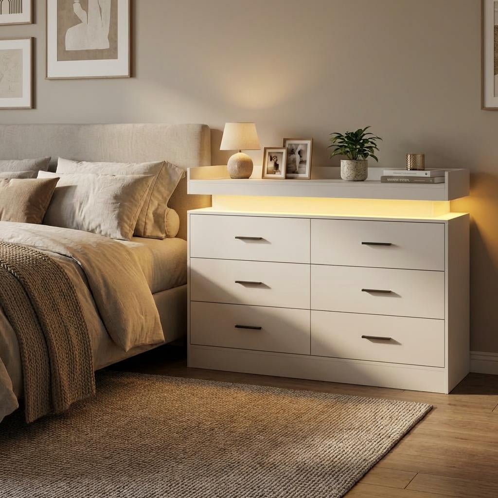 Coffee Bar Cabinet with Led Lights& Charging Station,Buffet Sideboard ...