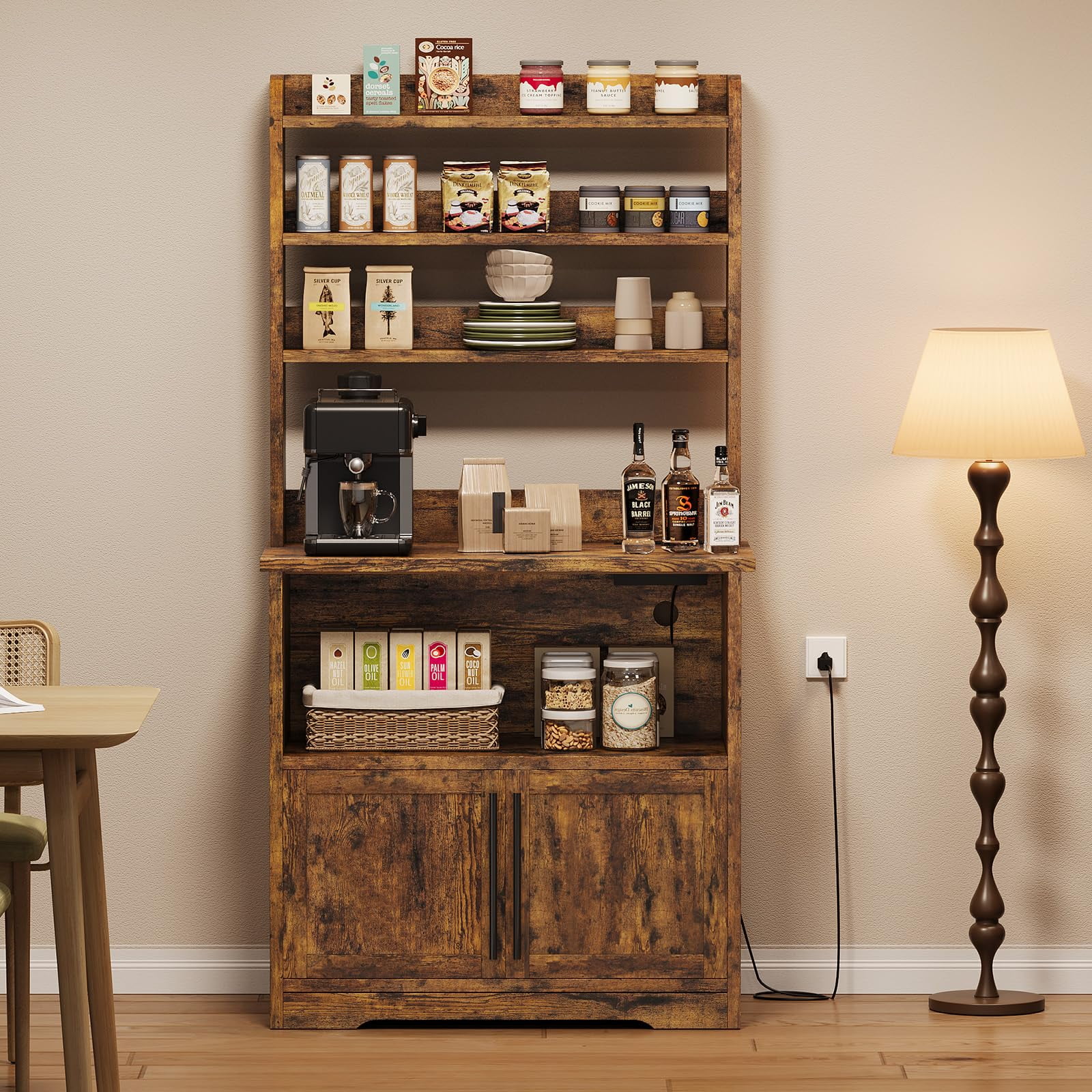 Coffee Bar Cabinet,Microwave Stand Bakers Rack Cabinet with Power ...