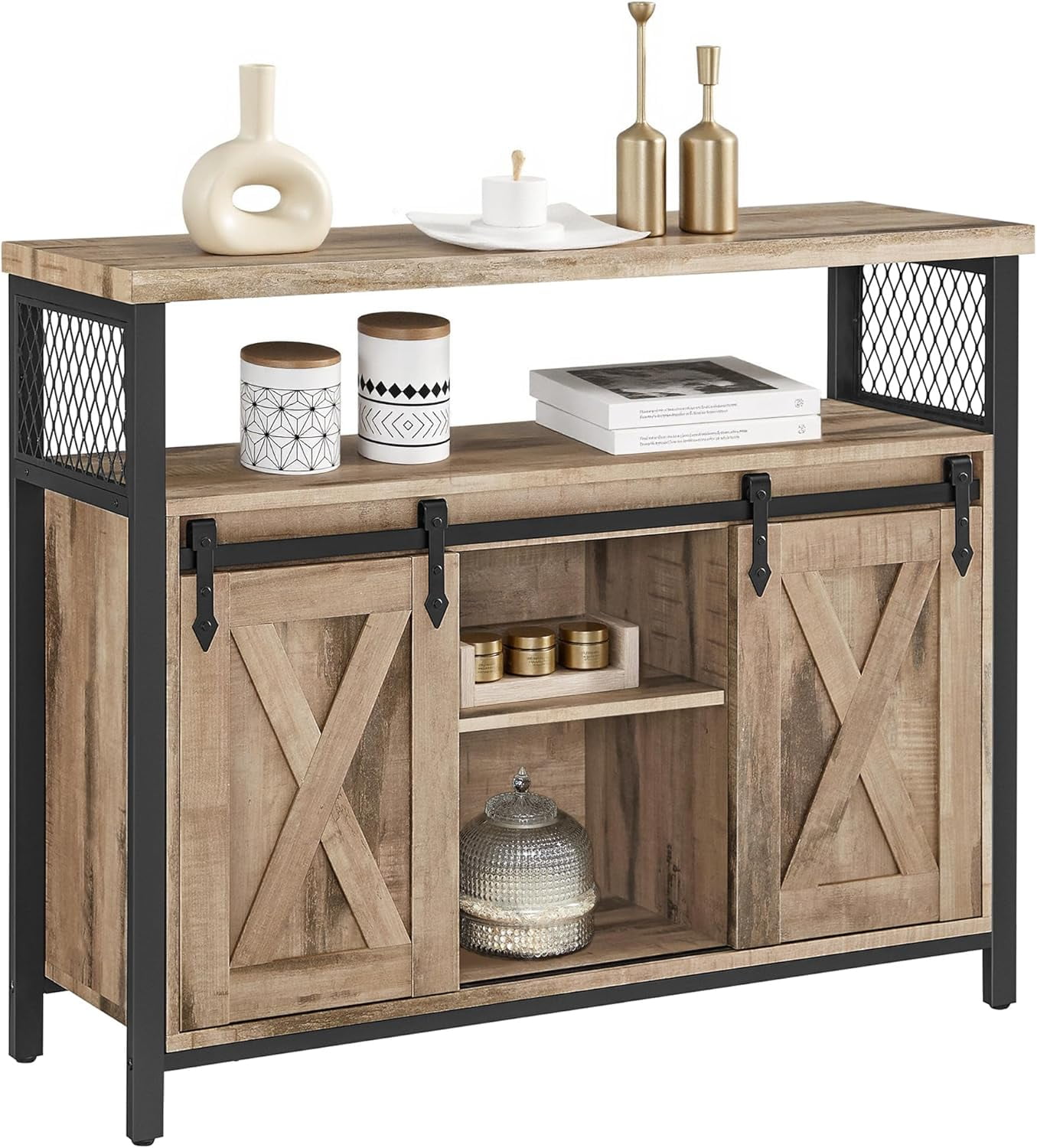 Coffee Bar Cabinet with Power Outlet and Voice Control LED Light Buffet ...