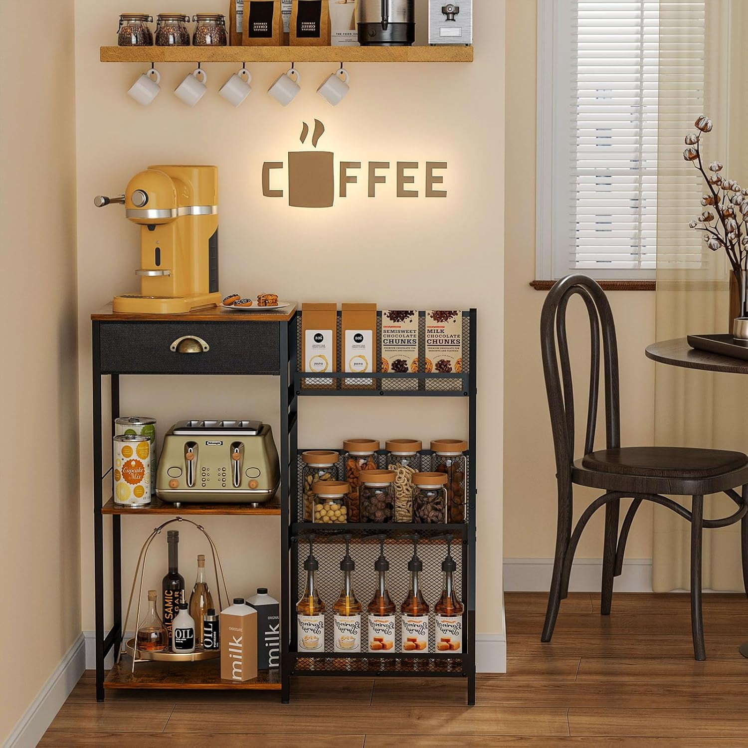 Coffee Bar Cabinet, Coffee Stand Station with Drawer for Coffee ...