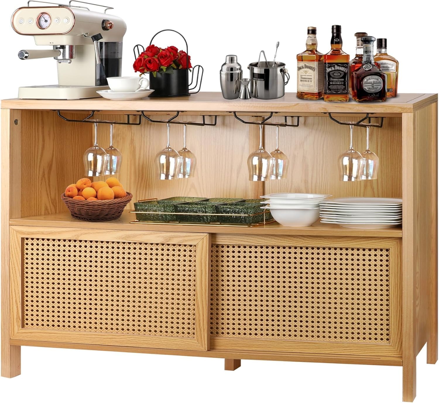 Coffee Bar Cabinet with Storage, Liquor Cabinet Bar for Home Bar, Boho ...