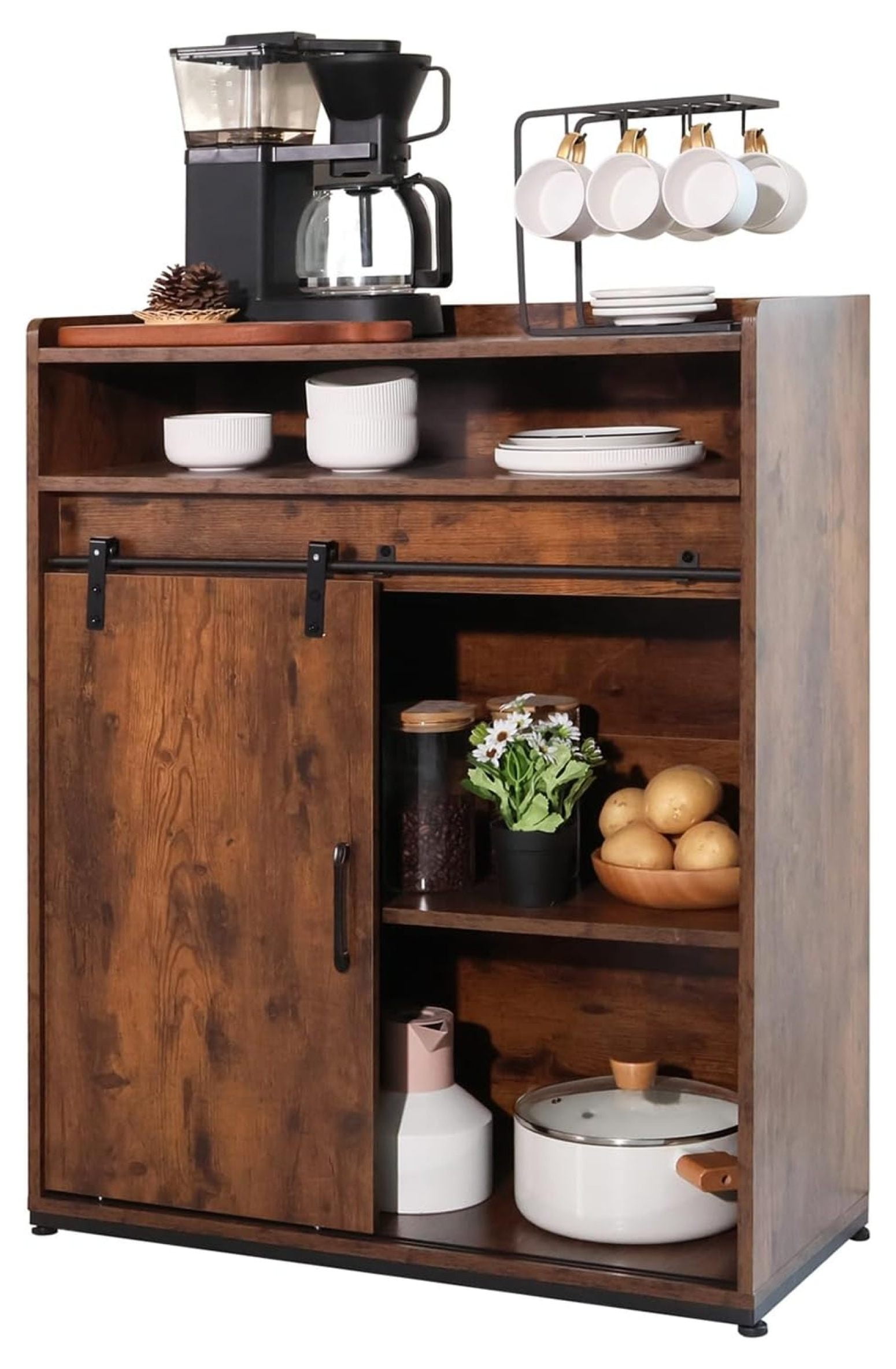 Coffee Bar Cabinet/Table, 32" Buffet Sideboard with Sliding Barn Door ...