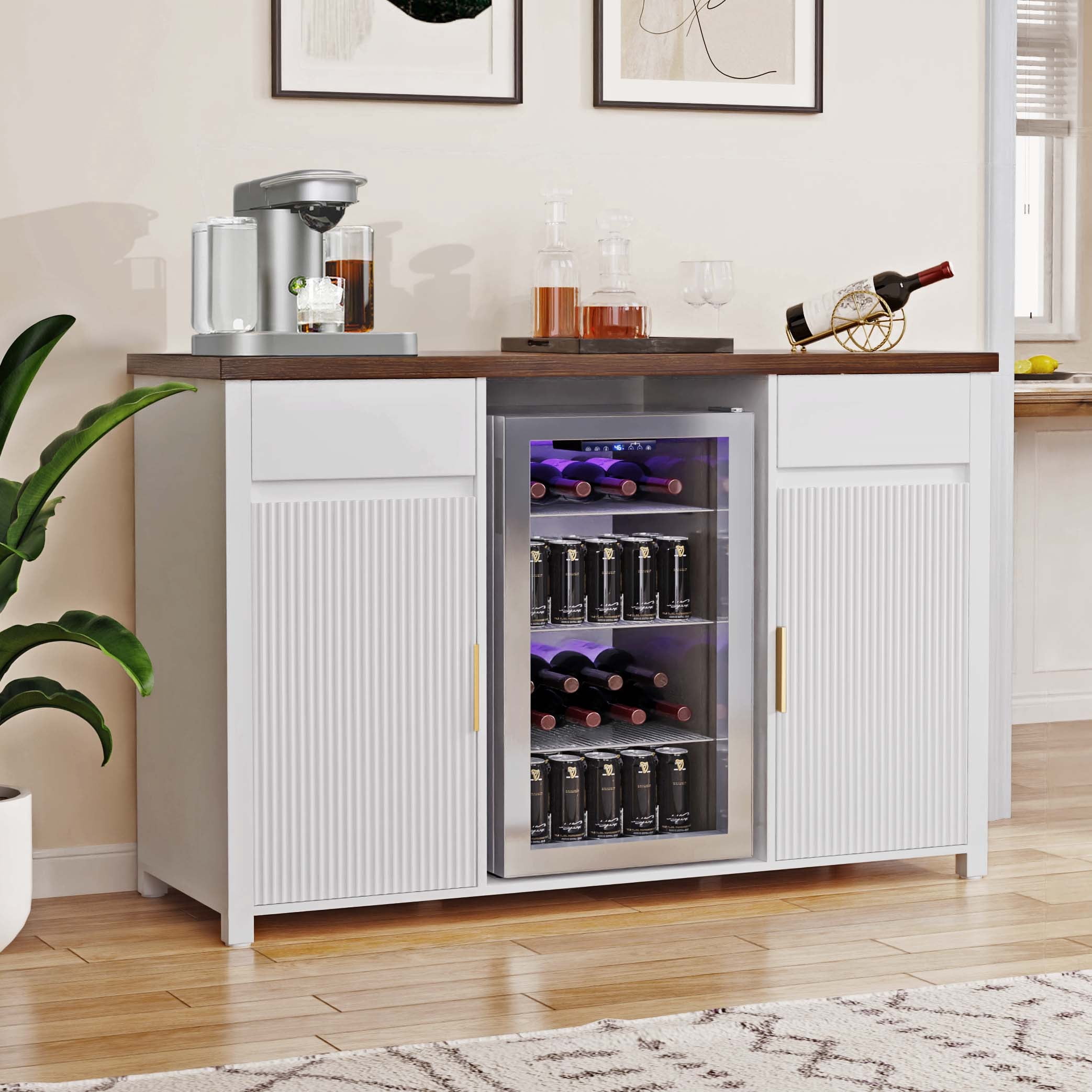 Coffee Bar Cabinet with Fridge Space, Mini Fridge Cabinet，Buffet ...