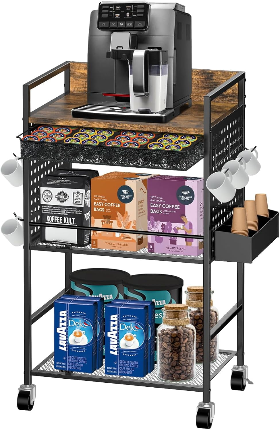Coffee Bar Cabinet with Power Outlet, Coffee car with Lockable Wheels ...