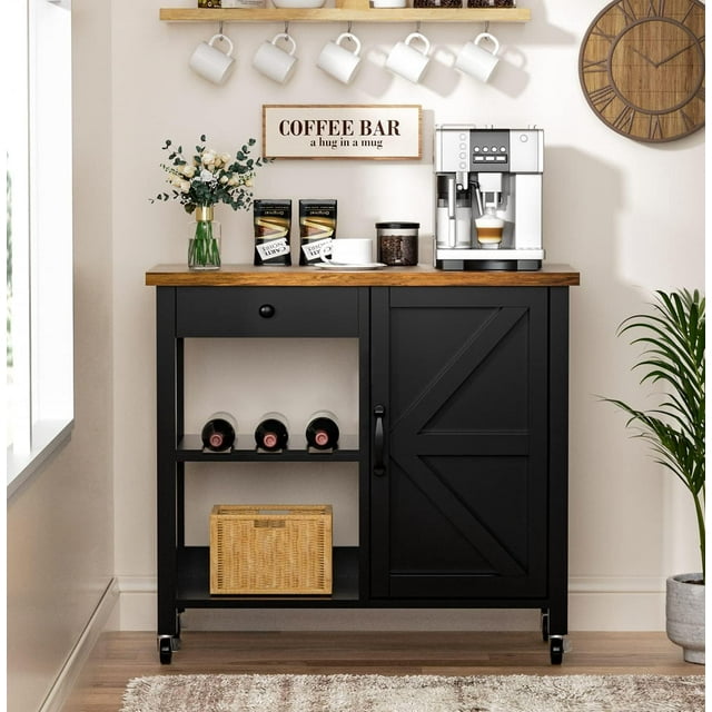 Coffee Bar Cart Farmhouse Coffee Bar with Storage Cabinet and Drawer ...