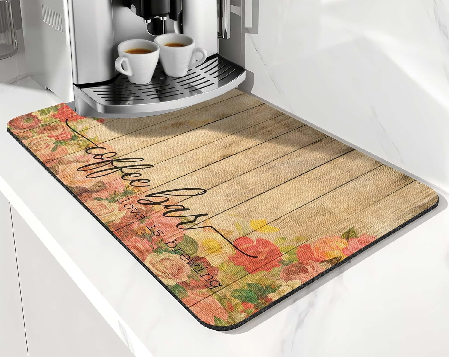 Coffee Bar Mat Accessories for Countertop Absorbent Hide Stain Rubber ...