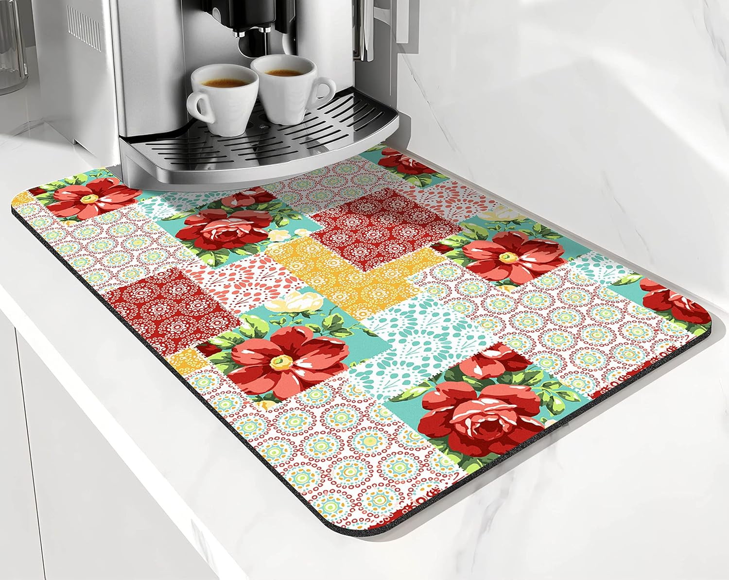 Coffee Bar Mat Accessories for Countertop Pioneer Flower Absorbent Hide ...