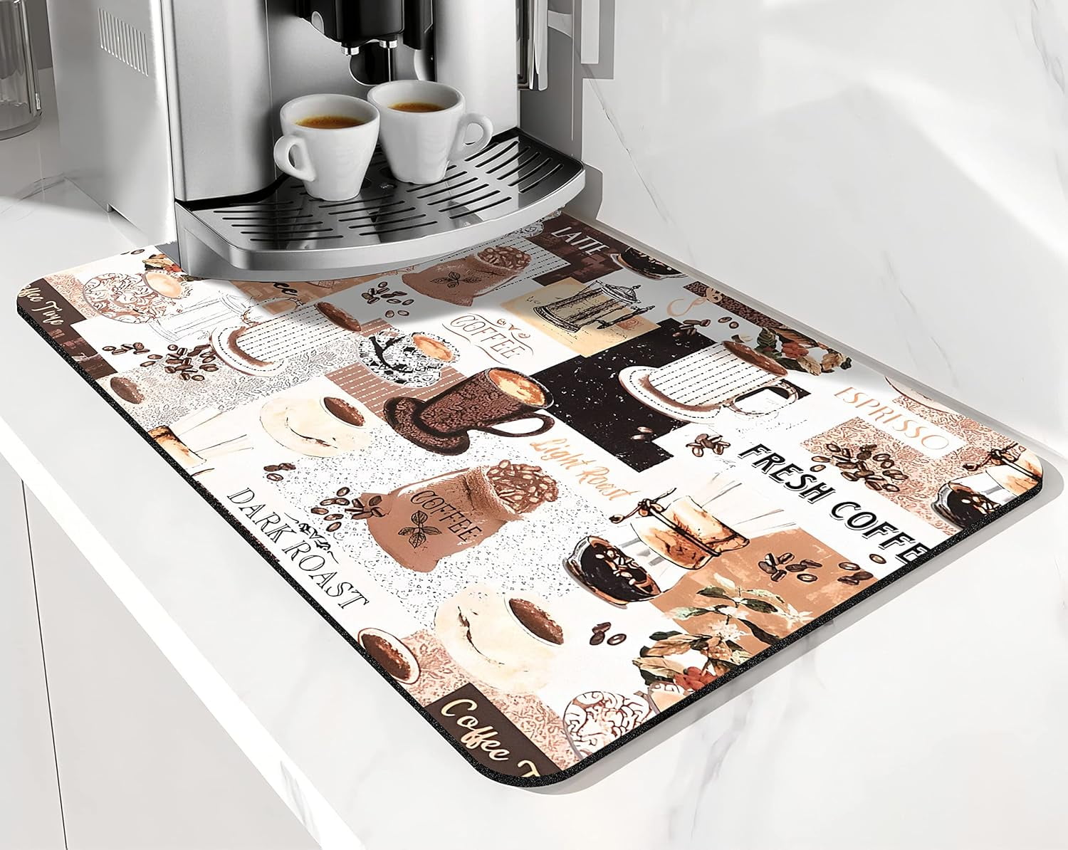 Coffee Bar Mat Accessories for Countertop Pioneer Flower Absorbent Hide ...