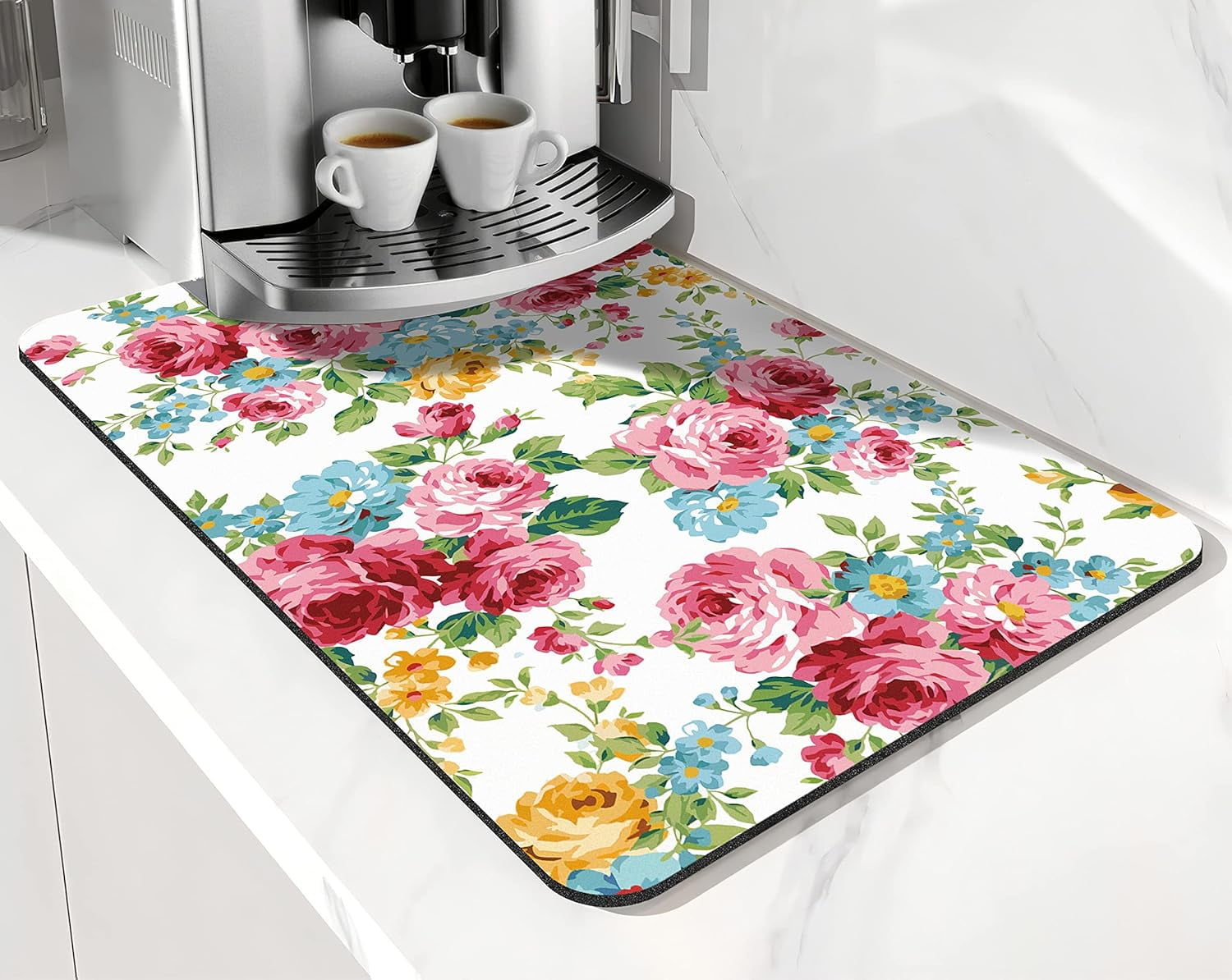 Coffee Bar Mat Accessories for Countertop Pioneer Flower Absorbent Hide ...