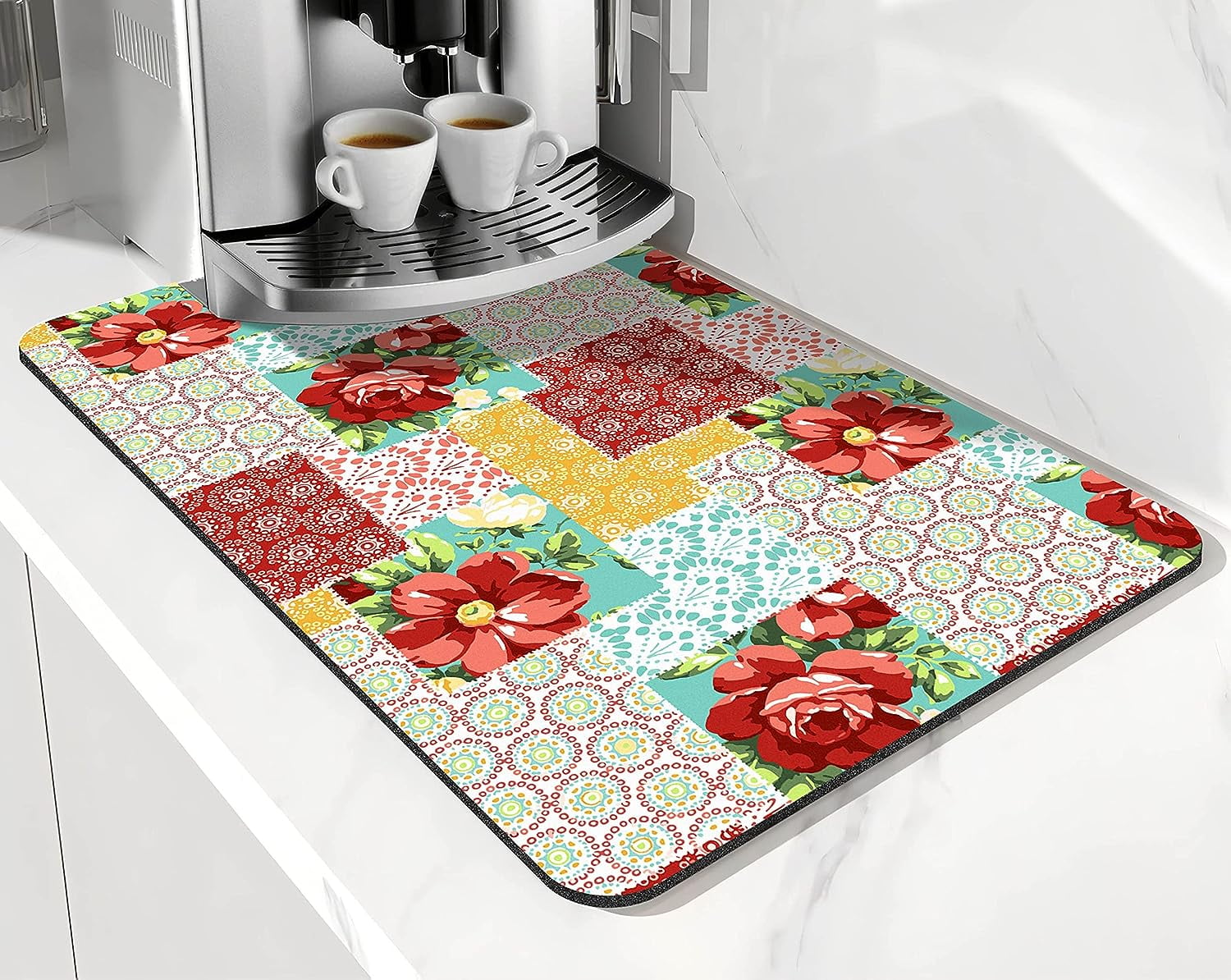 Coffee Bar Mat Accessories for Countertop Pioneer Flower Absorbent Hide ...