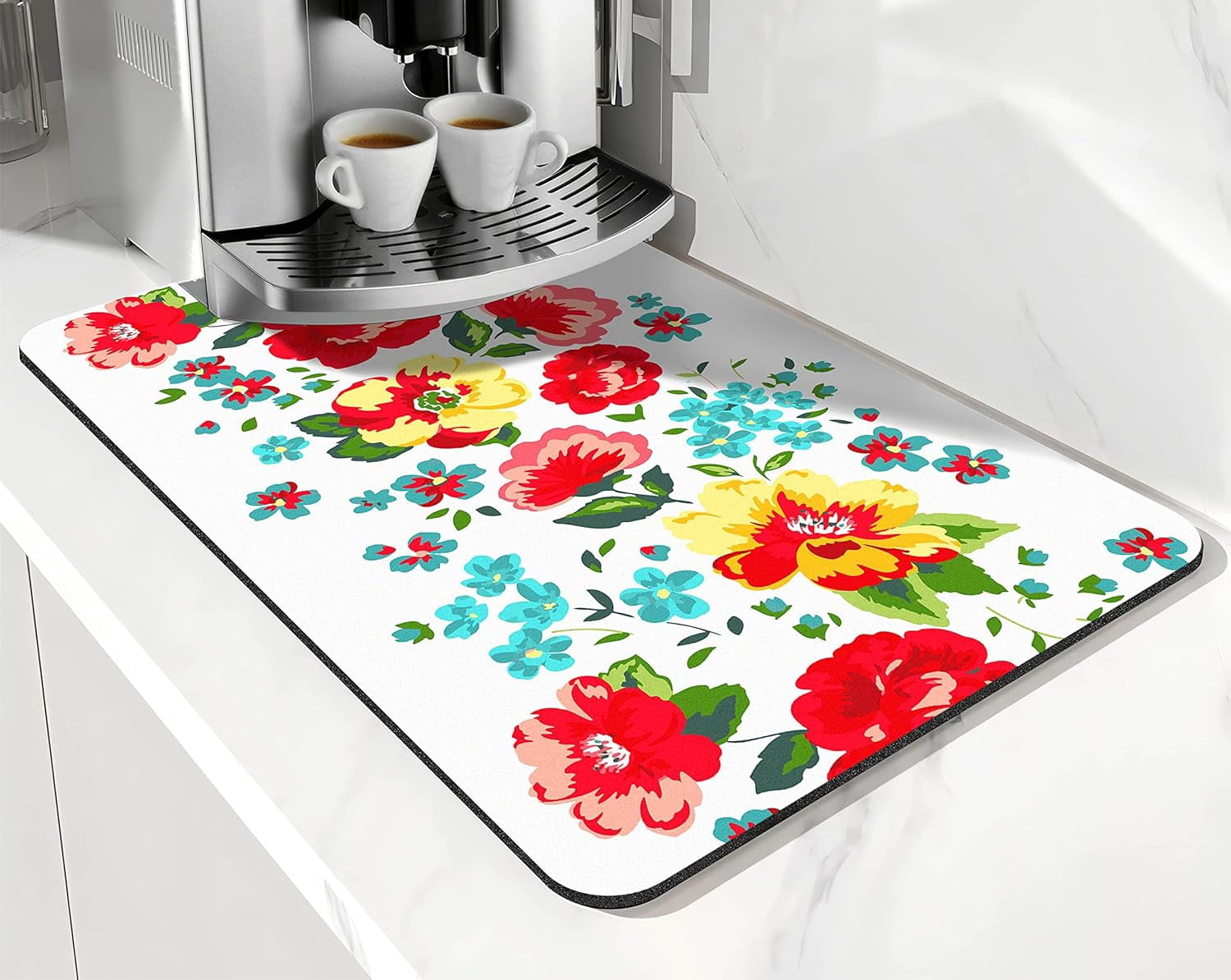Coffee Bar Mat Accessories for Countertop Pioneer Flower Absorbent Hide ...