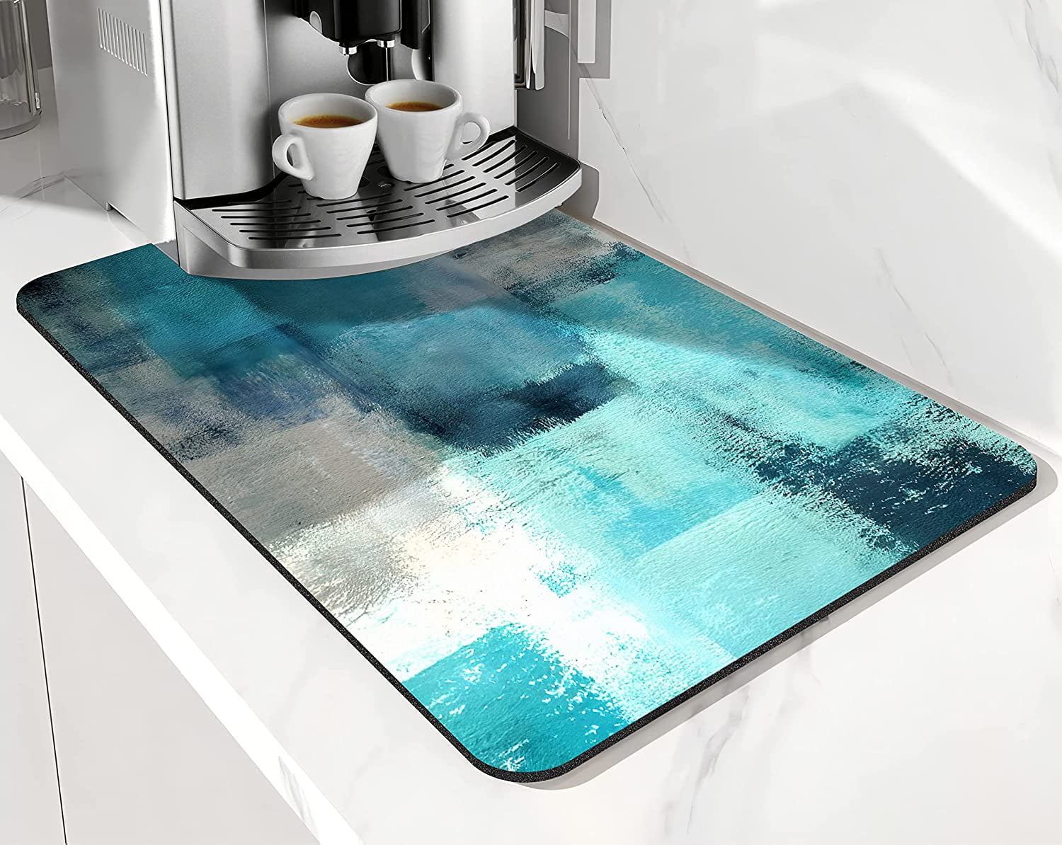 Coffee Bar Mat Accessories for Countertop Turquoise Abstract Art ...