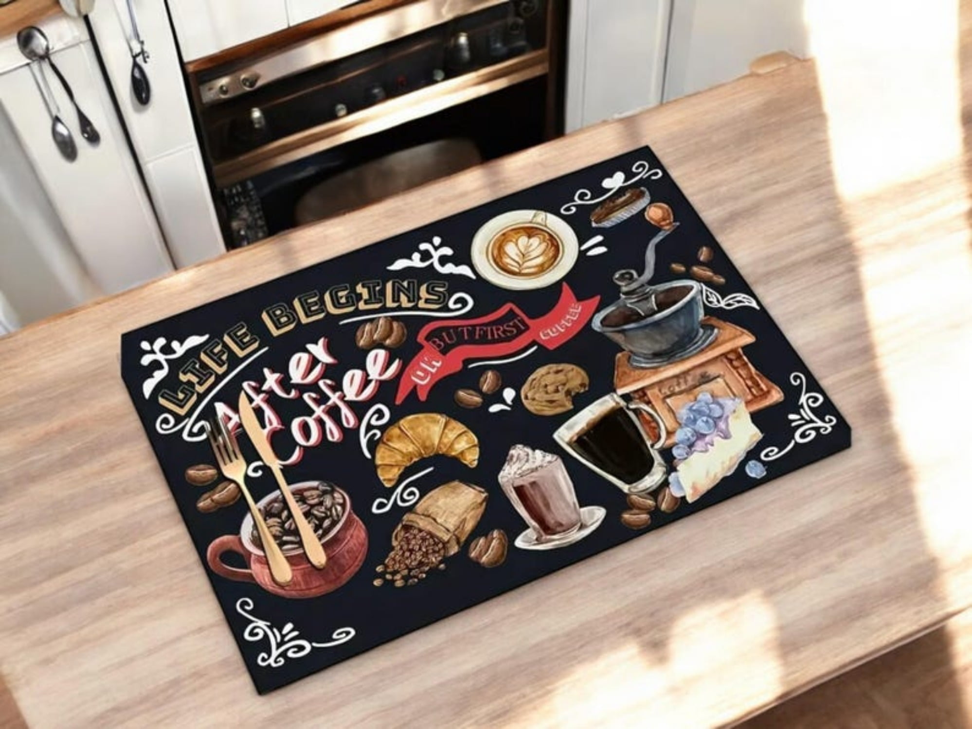 Coffee Bar Mat Vintage Coffee Print Dish Drying Mat Absorbent Kitchen ...