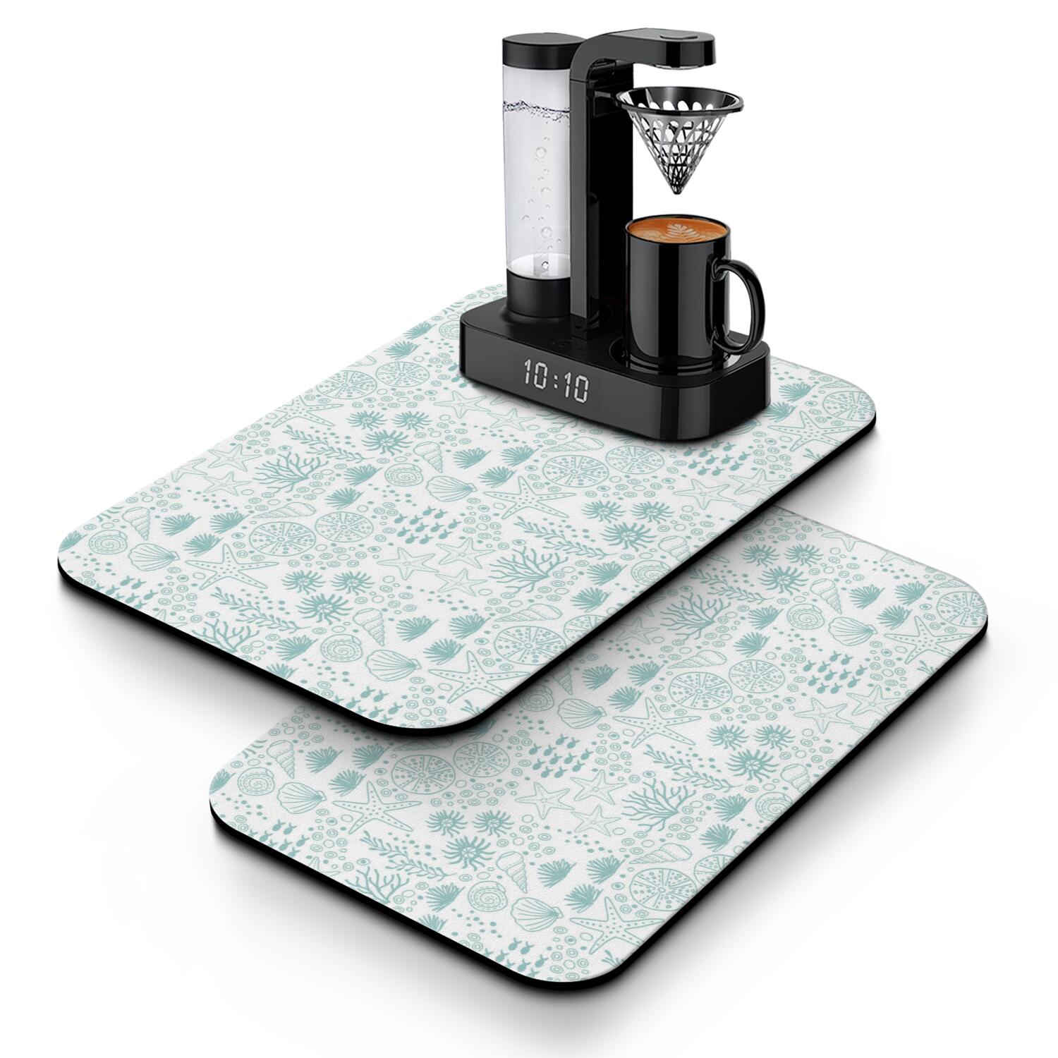 Coffee Bar Mat with beach coral Design - Absorbent Drying Pad for ...