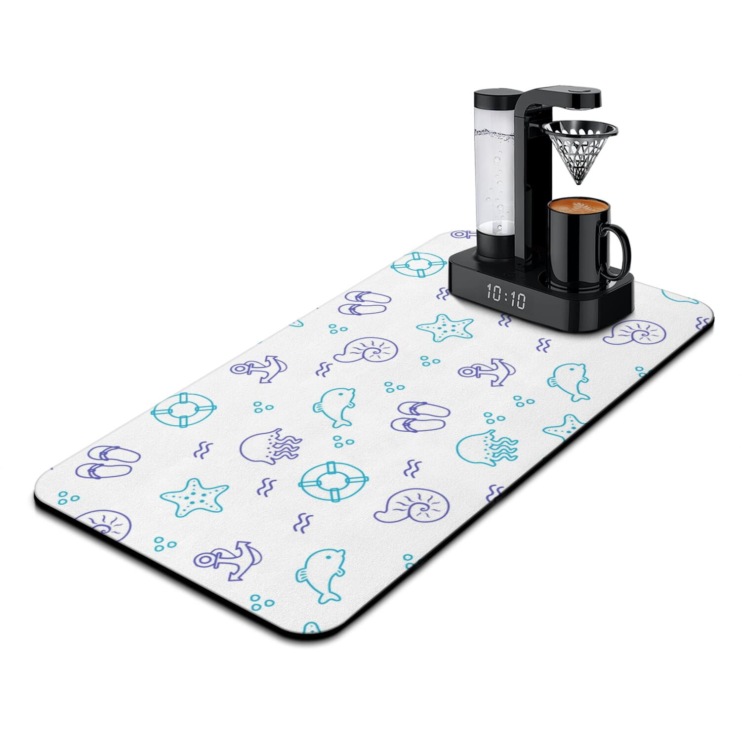 Coffee Bar Mat with beach coral Design - Absorbent Drying Pad for ...