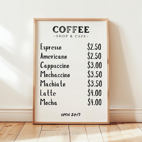 Coffee Bar Menu Print Black White Coffee Corner Poster Retro Kitchen ...