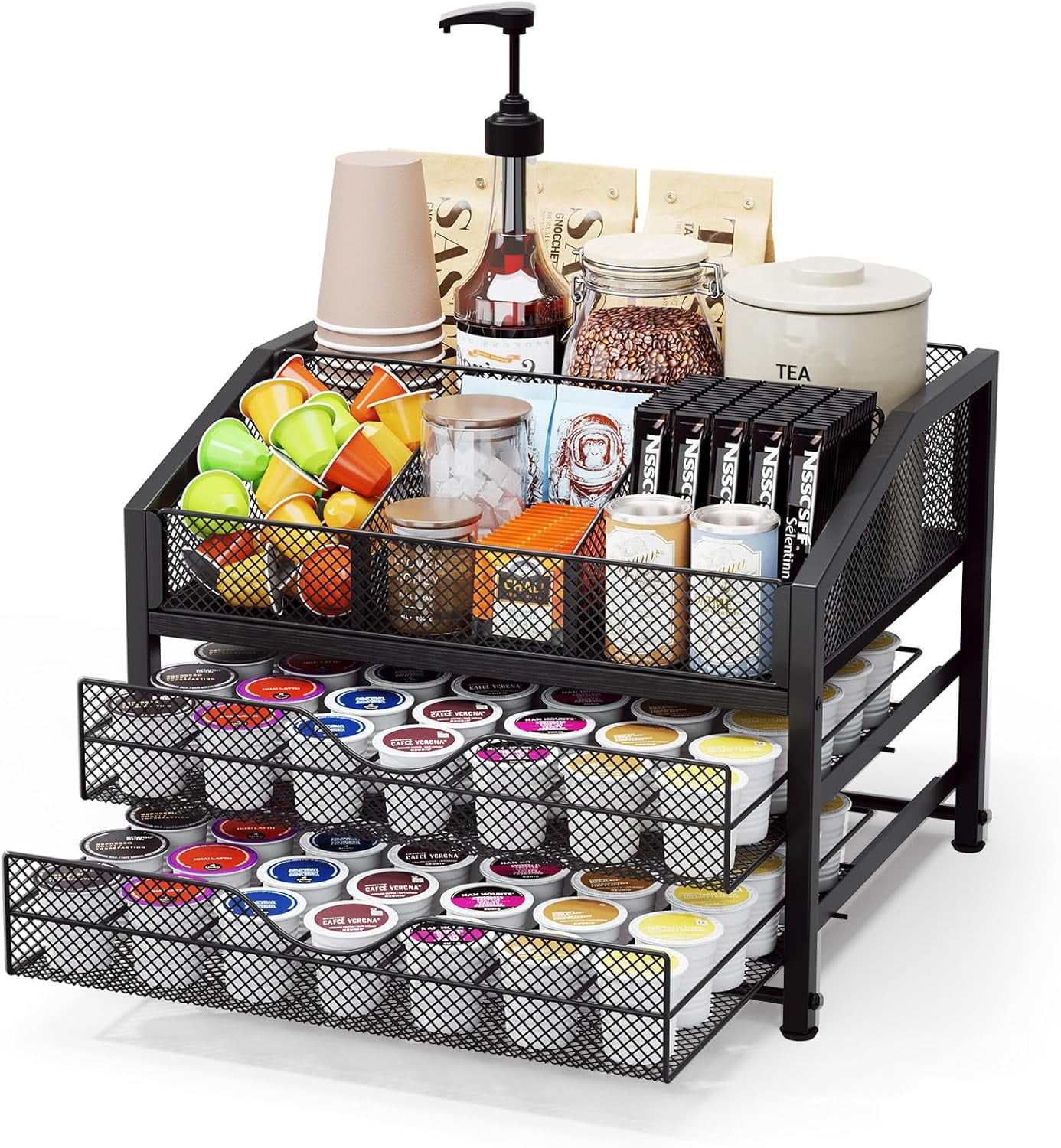 Coffee Bar Organizer - Coffee Station for Countertop, Metal and Wood K ...
