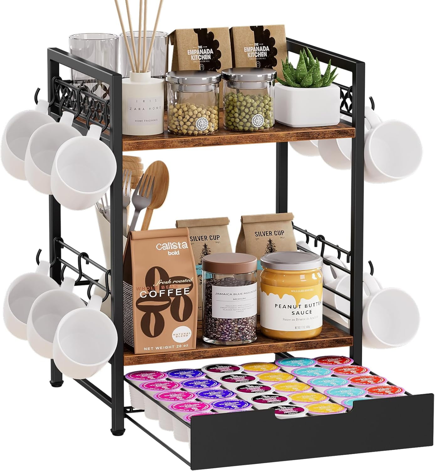 Coffee Bar Organizer Countertop, 2 Tier Mug Cup Holder Stand with 12 ...
