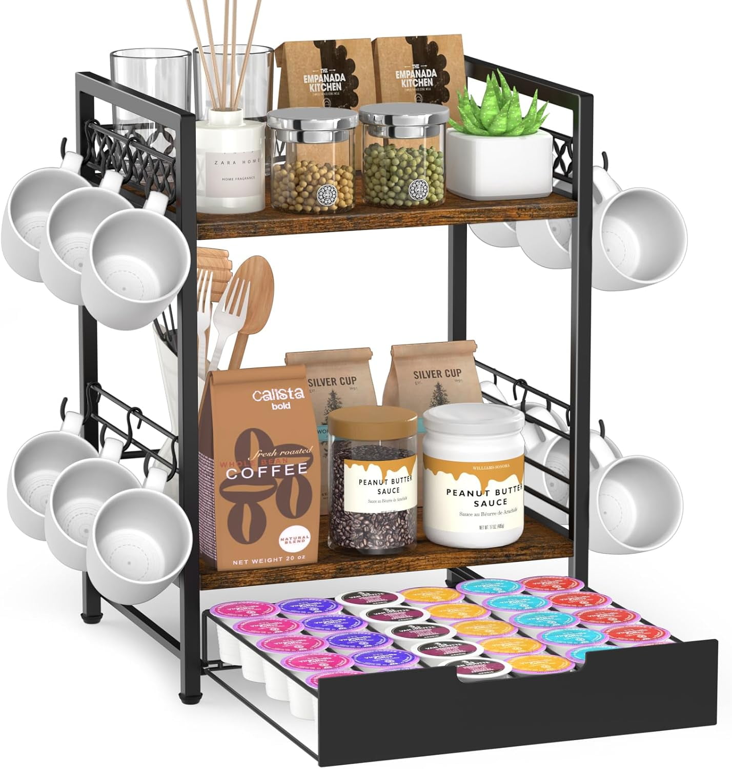 Coffee Bar Organizer Countertop, 2 Tier Mug Cup Holder Stand with 12 ...