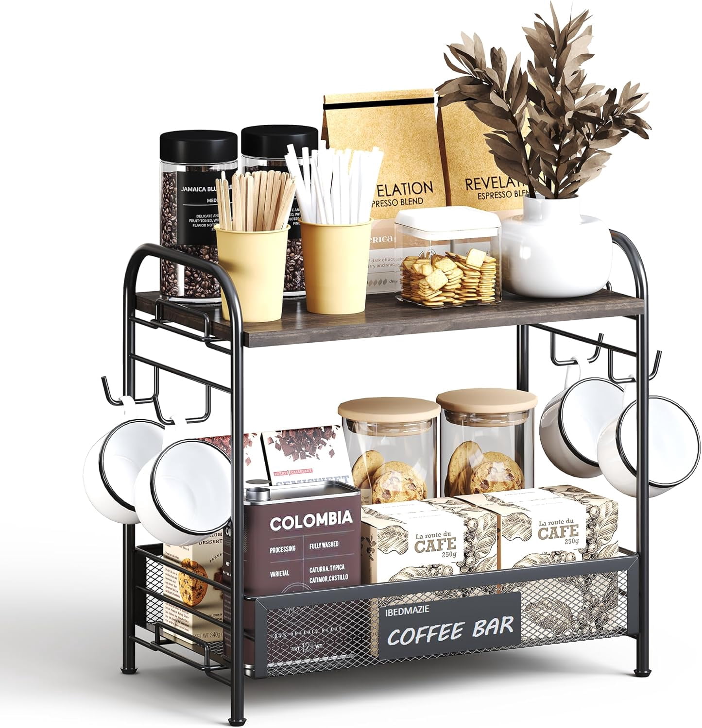 Coffee Bar Organizer for Countertop Station, Simple Assembly 2 Tier ...