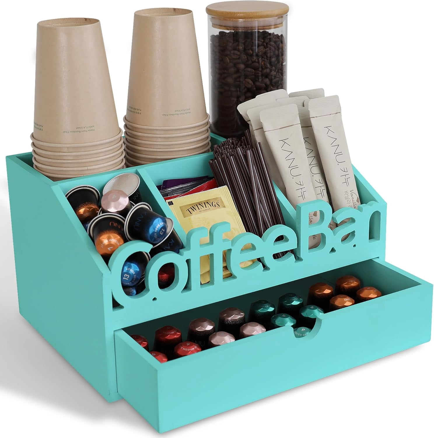 Coffee Bar Organizer for Countertop - Wood Coffee Pods Holder Storage ...