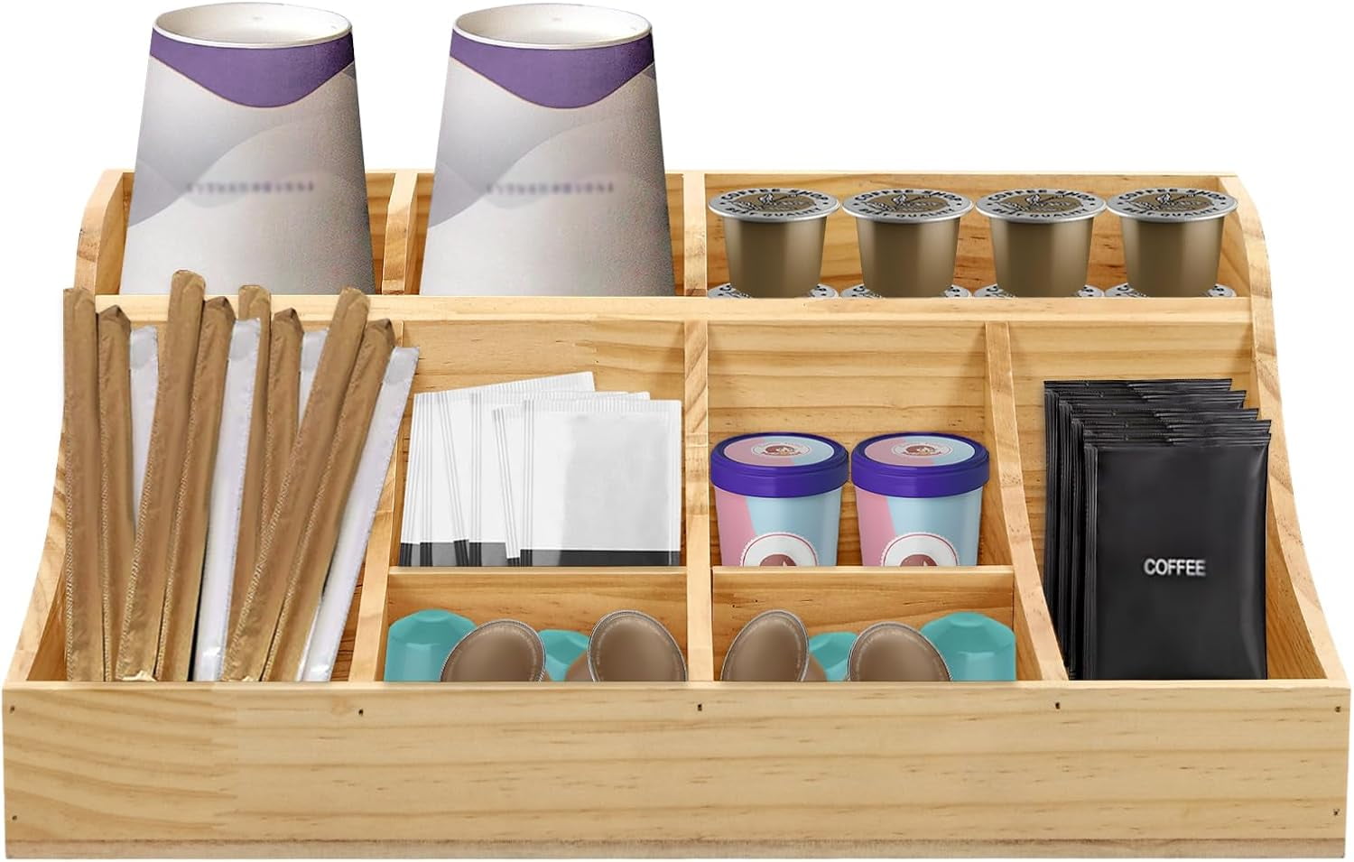 Coffee Bar Organizer Countertop Wooden Condiment Organizer Coffee ...