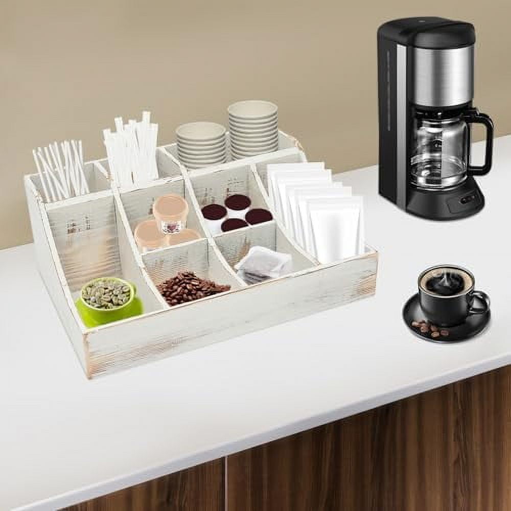 Coffee Bar Organizer for Countertop, Wooden Condiment Organizer Coffee ...