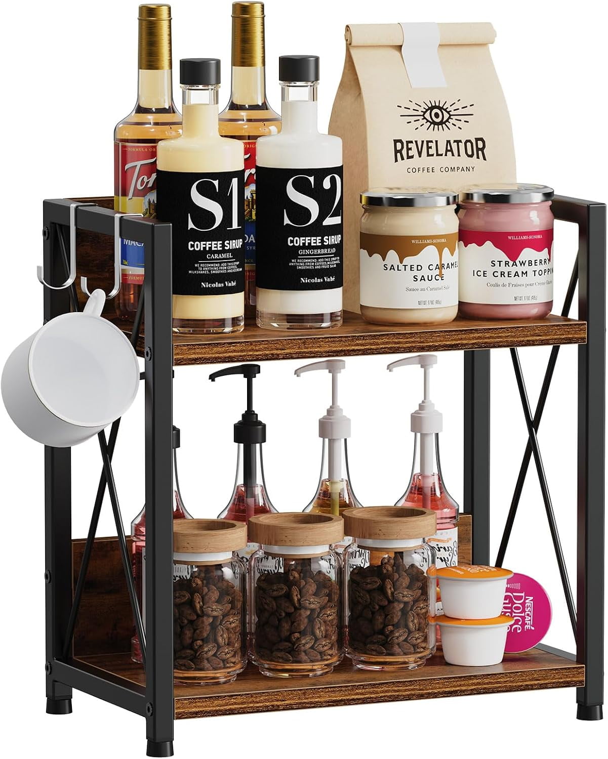 Coffee Bar Organizer,Kitchen Counter Shelf for Countertop,Wood Kitchen ...