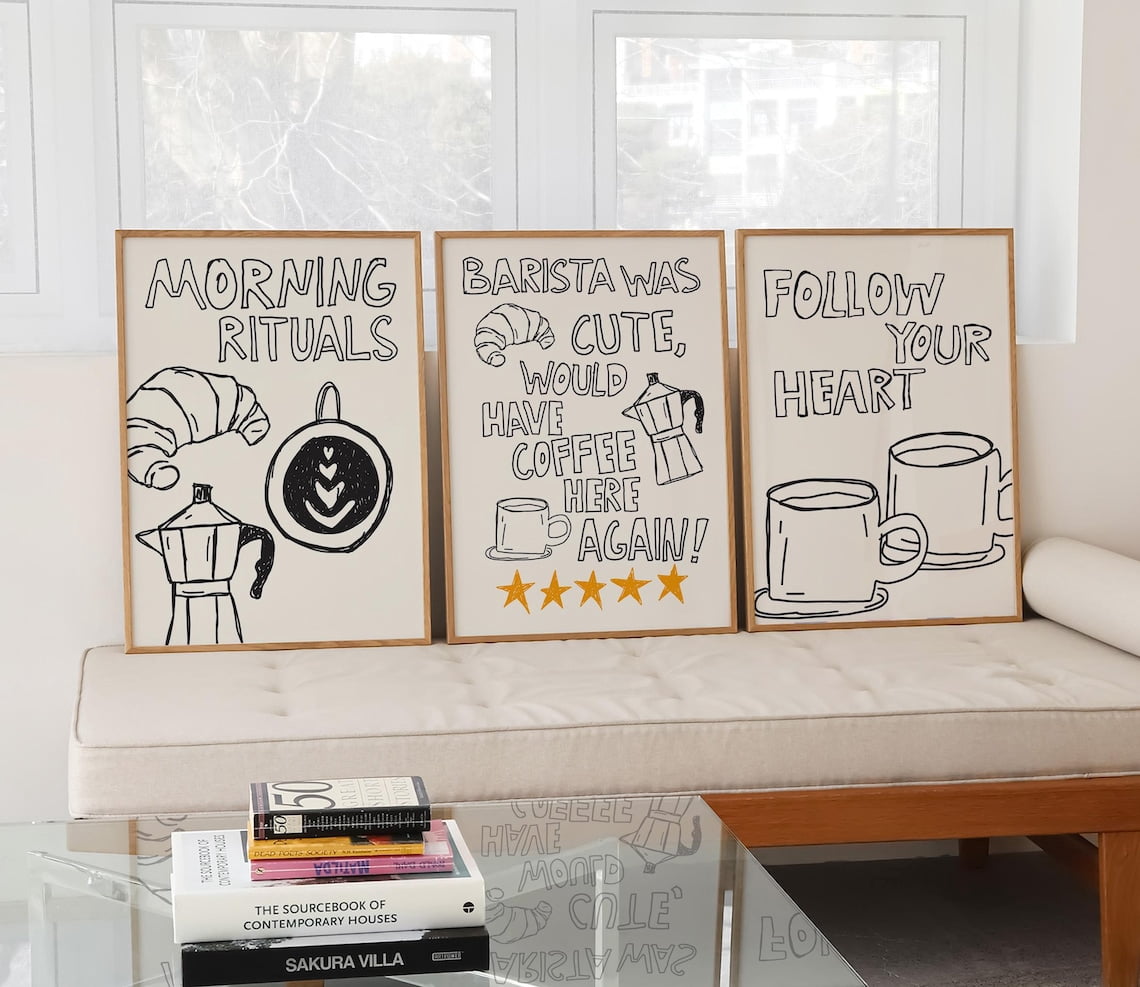 Coffee Bar Poster Modern Kitchen Lover Apartment Decor Lounge Set 3 ...