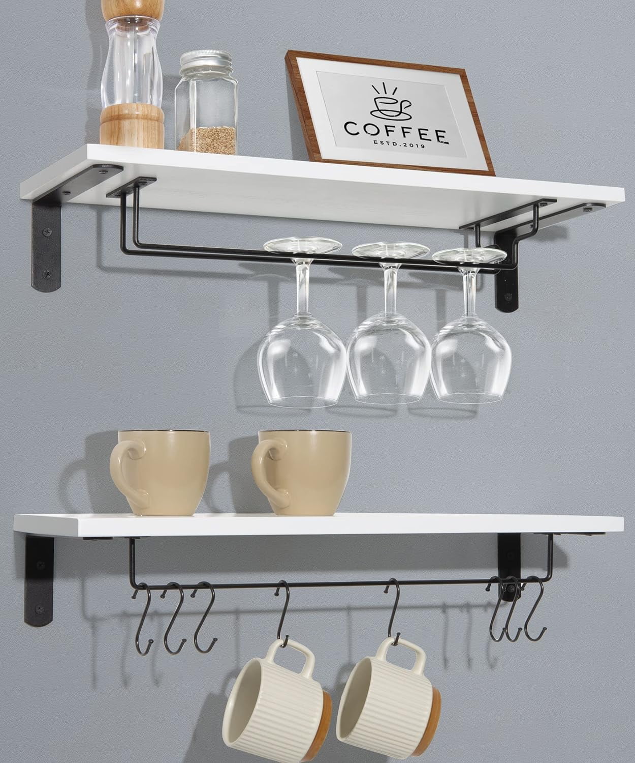 Coffee Bar Shelf, 20 Inch Wall Mounted Shelves for Coffee Cups Mugs ...