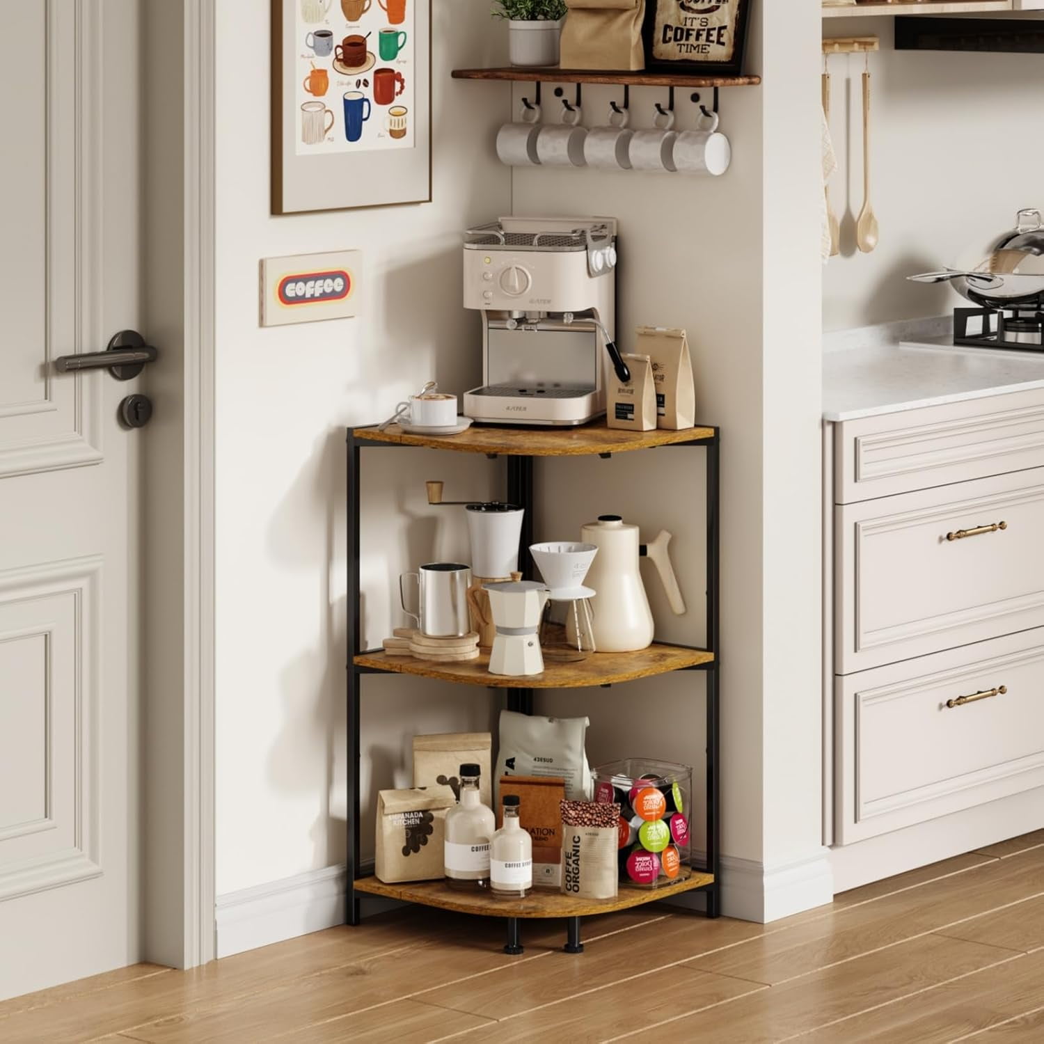 Coffee Bar Shelf, 3-Tier Corner Coffee Stand with Storage Shelf & 16.34 ...