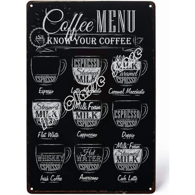 Coffee Bar Sign, Coffee Menu Know Your Coffee Metal Signs Kitchen Decor ...
