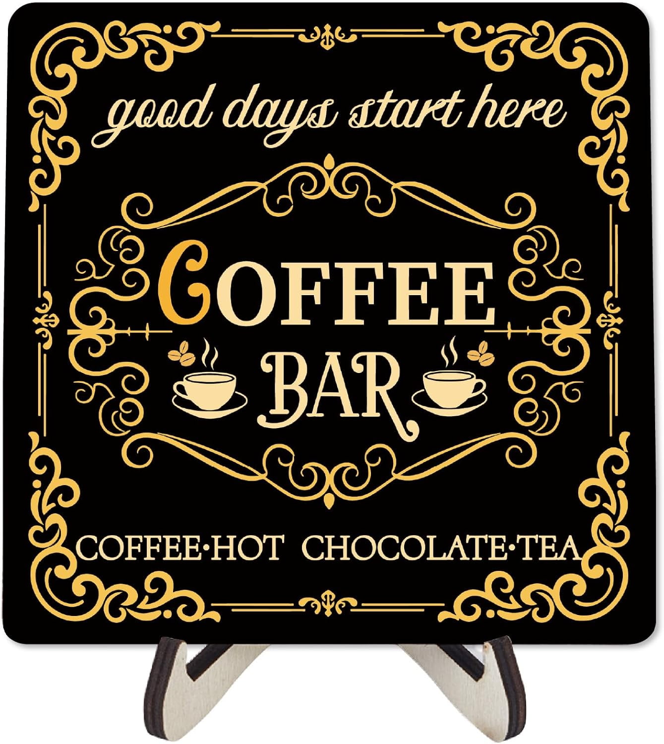 Coffee Bar Sign Plaque Coffee Corner Sign Decor Wooden Black Square 5.9 ...