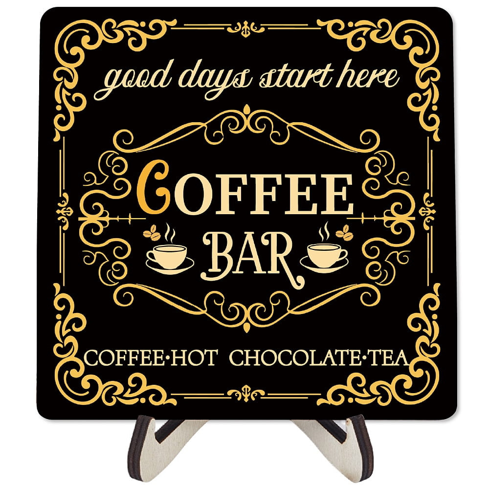 Coffee Bar Sign Plaque Coffee Corner Sign Decor Wooden Black Square 5.9 ...